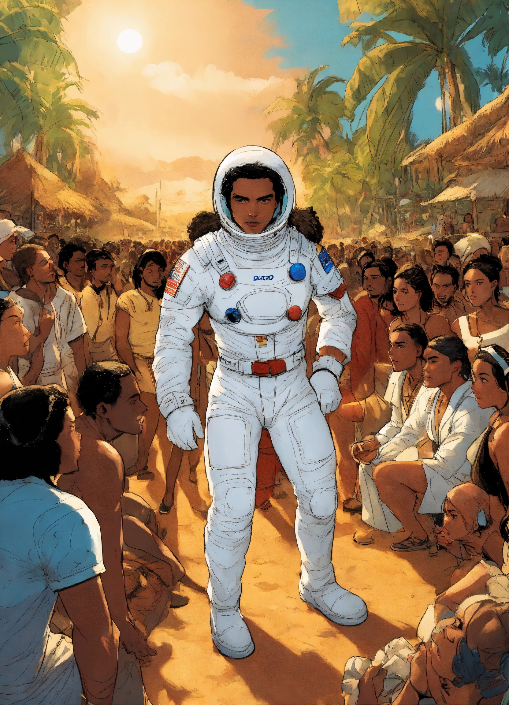 Lexica - Comic a guy in a white spacesuit with no helmet on his head ...