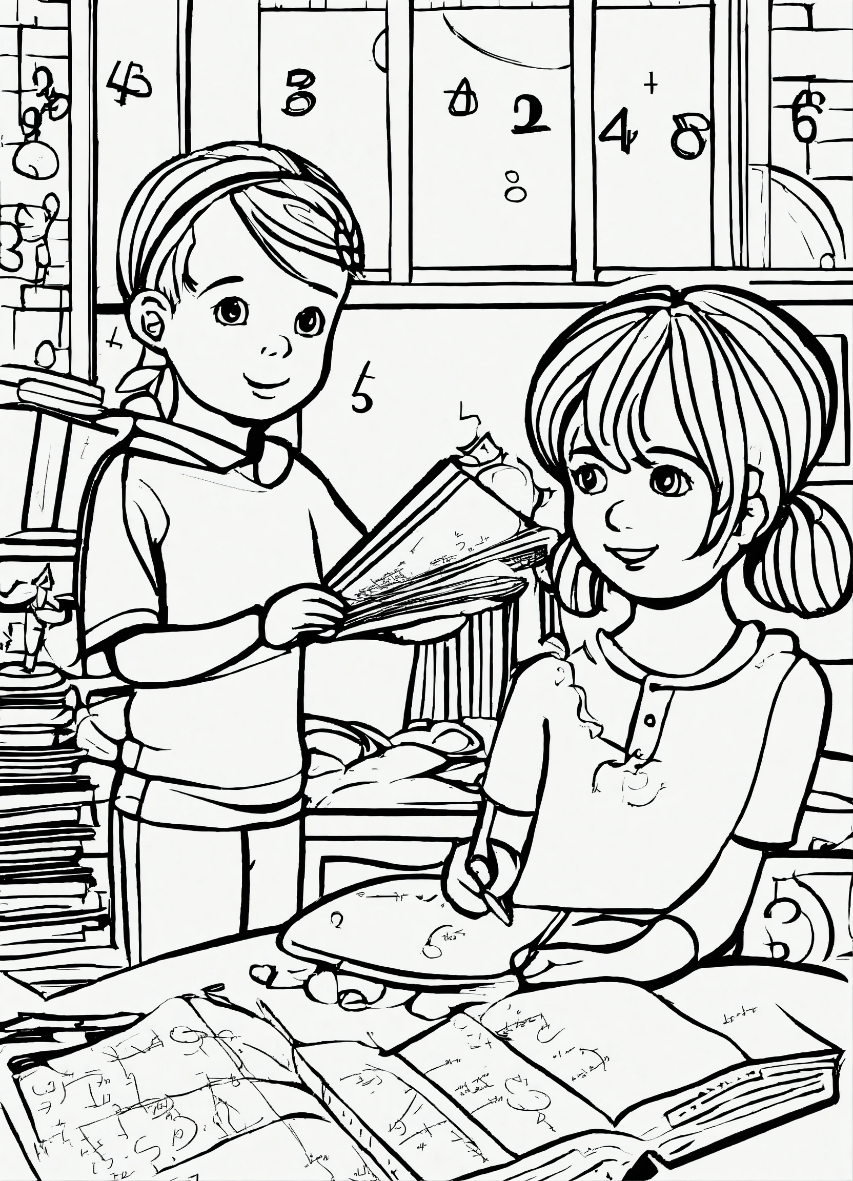 Lexica - Line drawing kids solving math problems, clip art, black and ...