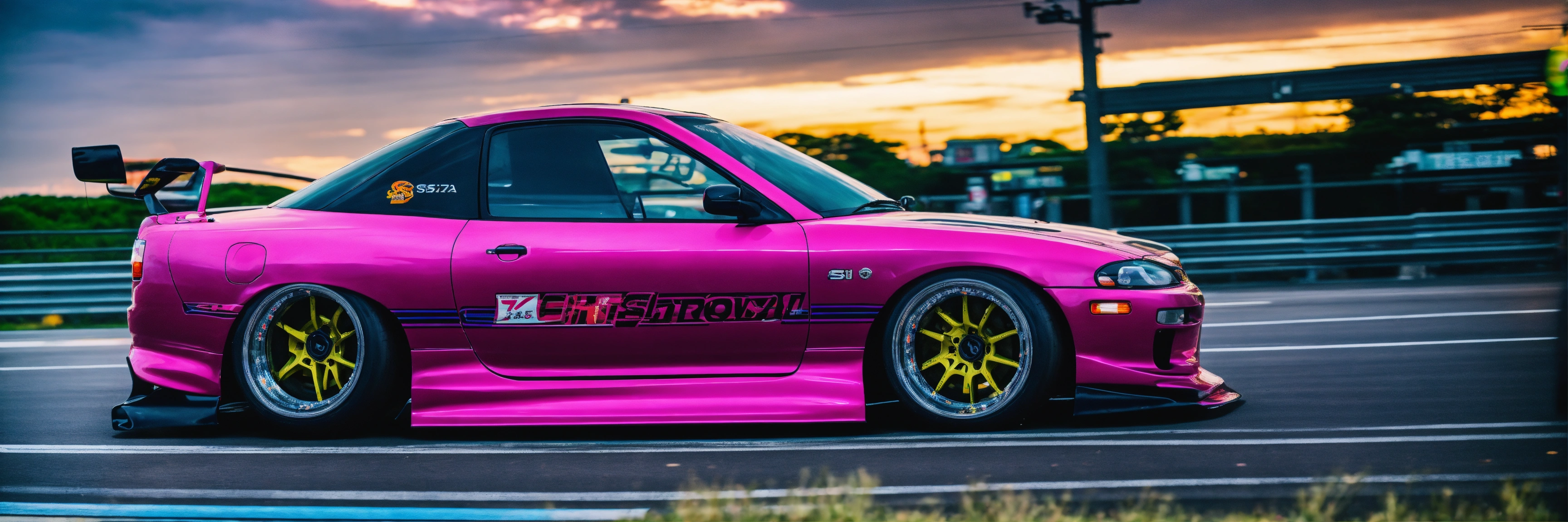 Lexica - A colorful pink Nissan Silvia S15 with a wide-body kit racing ...