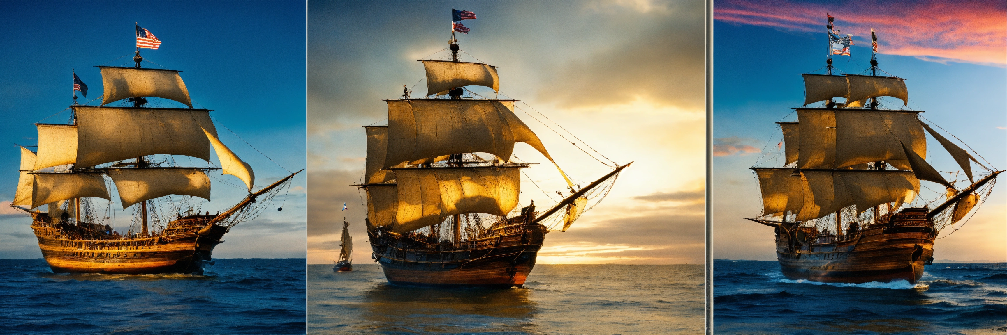 Lexica - Columbus´s three caravels on the same image sailing towards ...