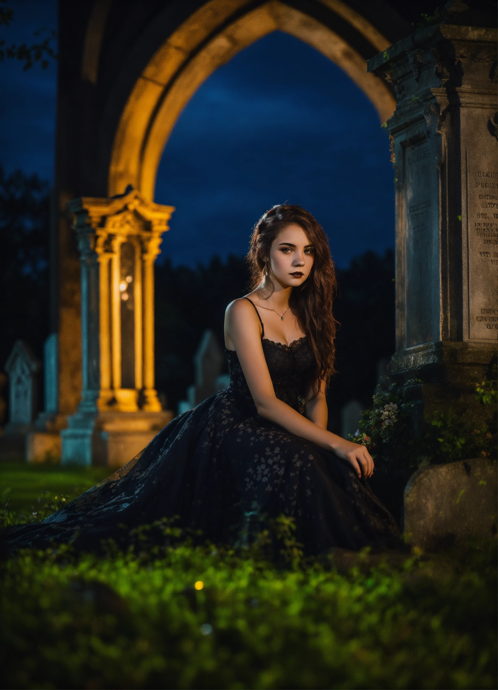 Lexica - A stunning young gothic girl sitting in the graveyard, hyper ...