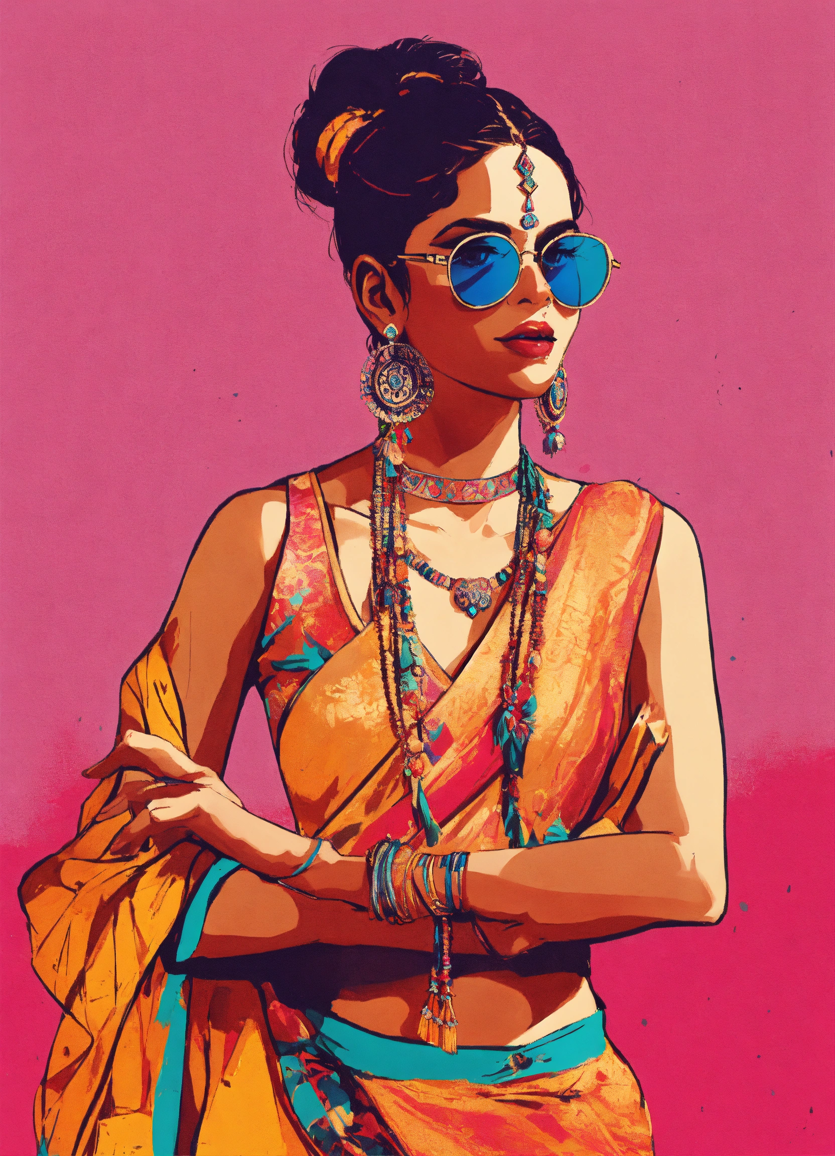 Lexica - Illustration of an Indian Girl wearing an ethnic dress with ...