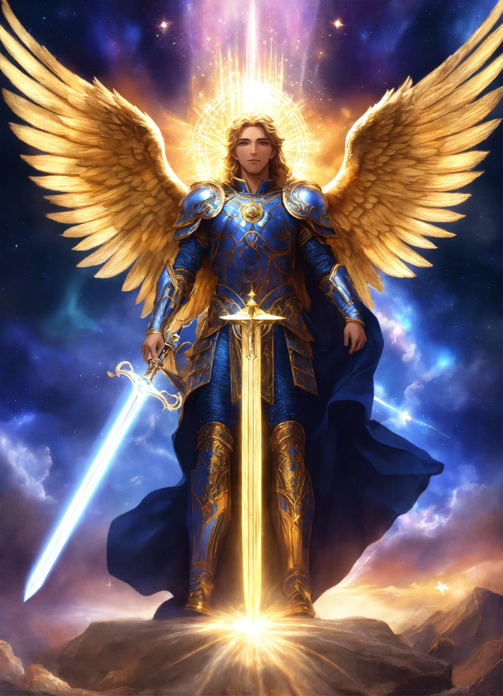 Lexica - Archangel Michael with real face, blue bumps of light, indigo ...