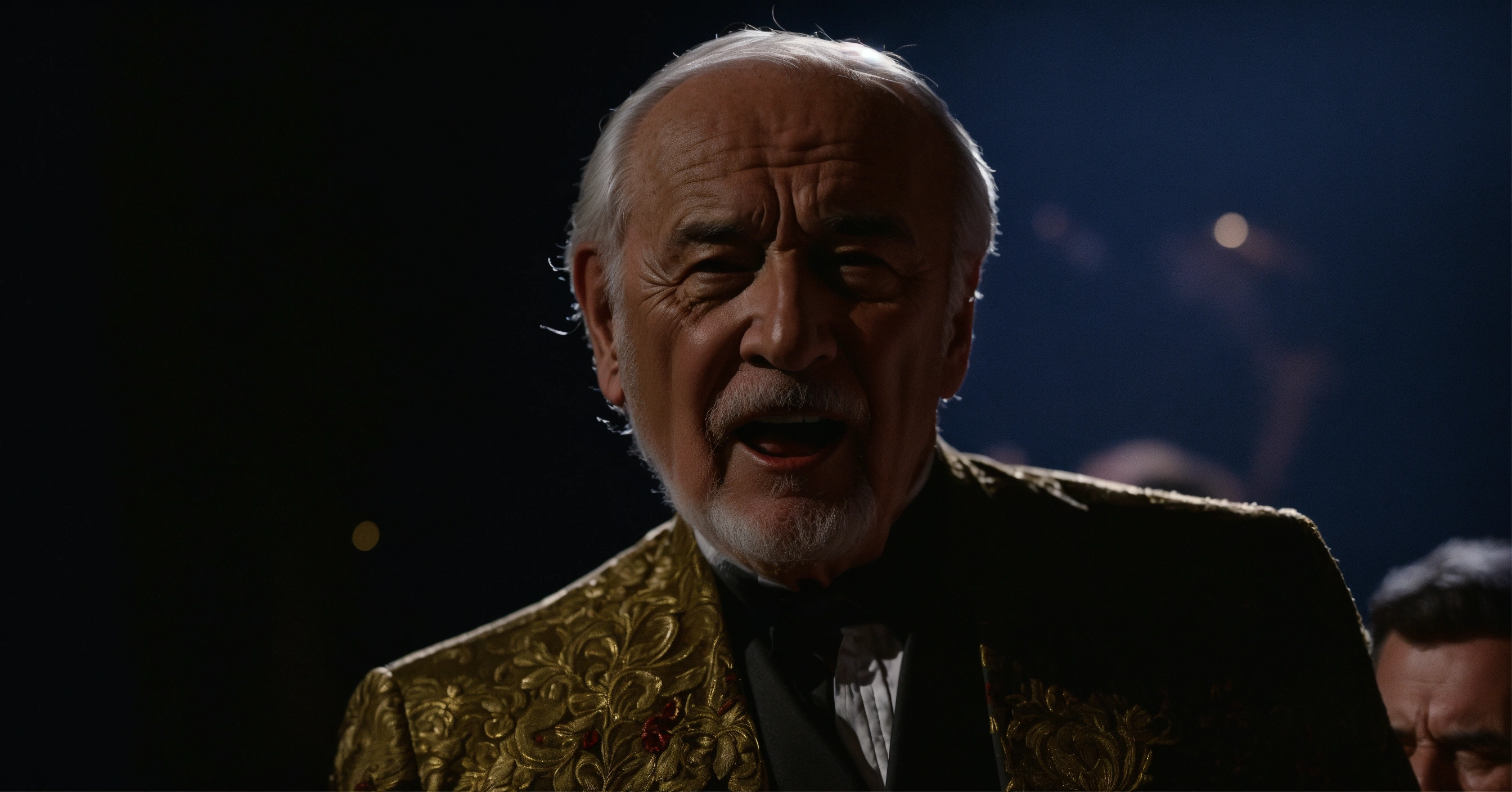 Lexica - Image of a male old man singing in opera on a black background ...