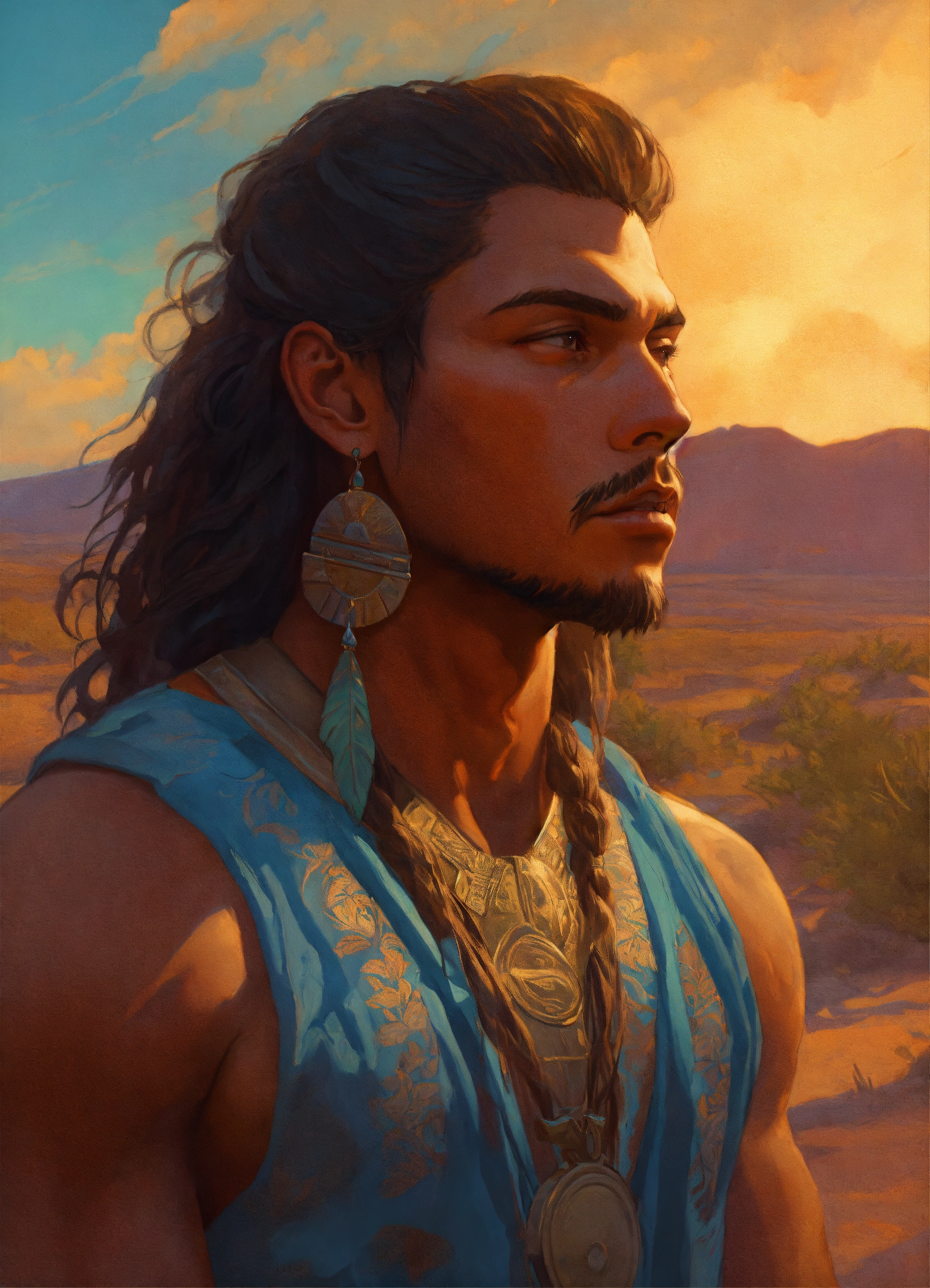 Lexica - Portrait of Polynesian man, age 19, fantasy prince, long hair ...