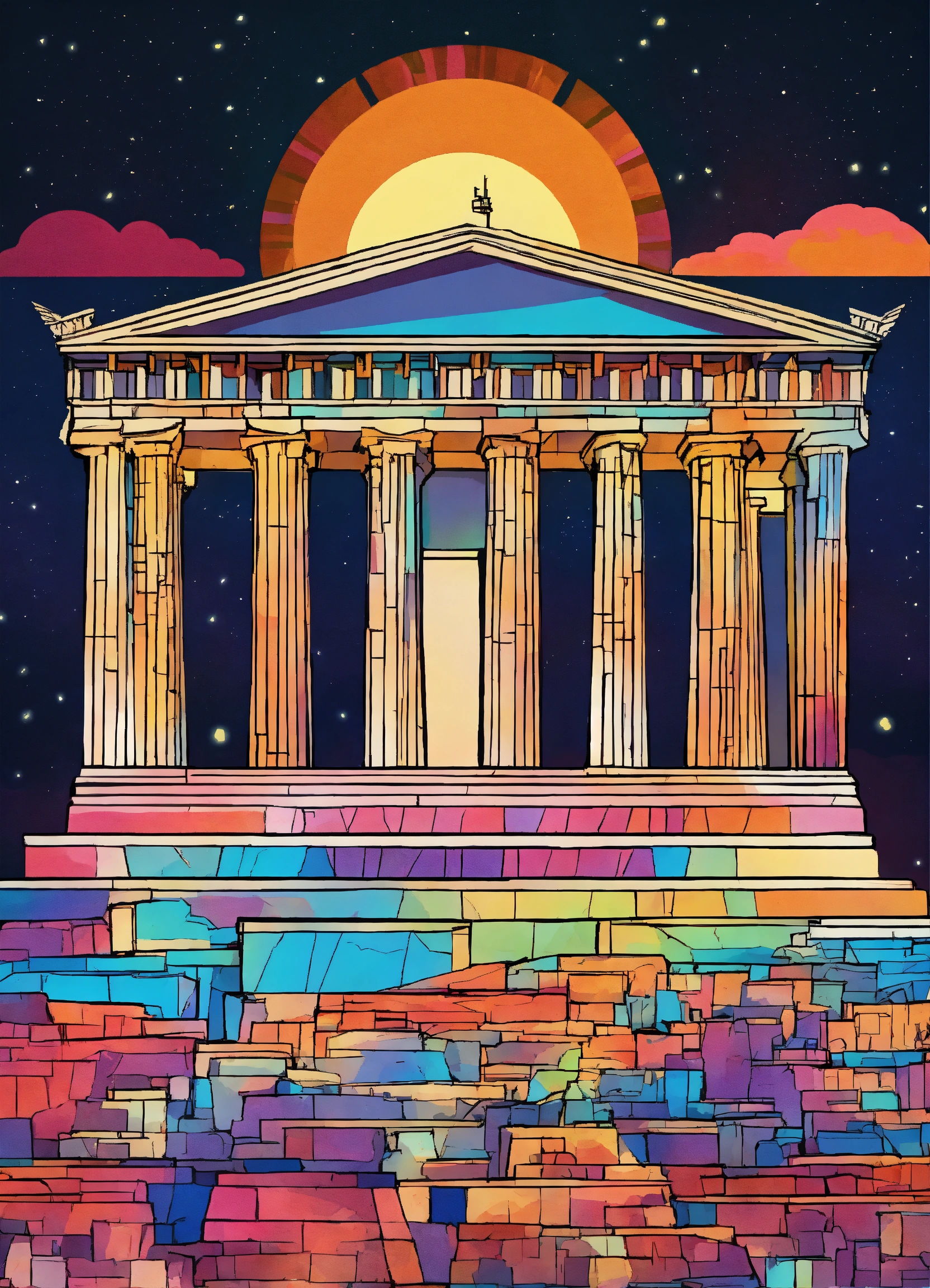 Lexica - Acropolis athens glare, multicolor, white background, no ...