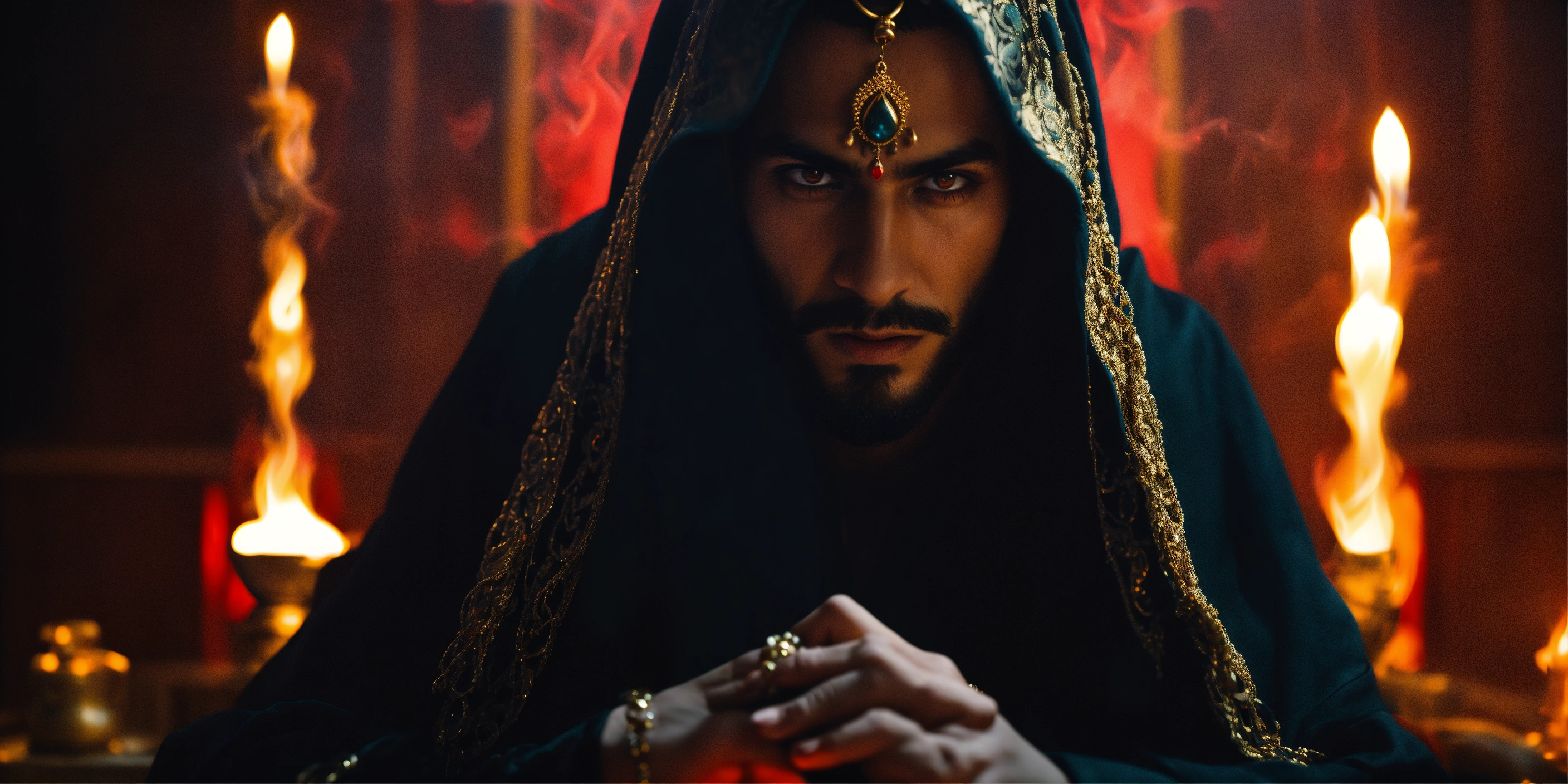 Lexica - Sinister and dramatic portrait of a young handsome Arabic evil ...