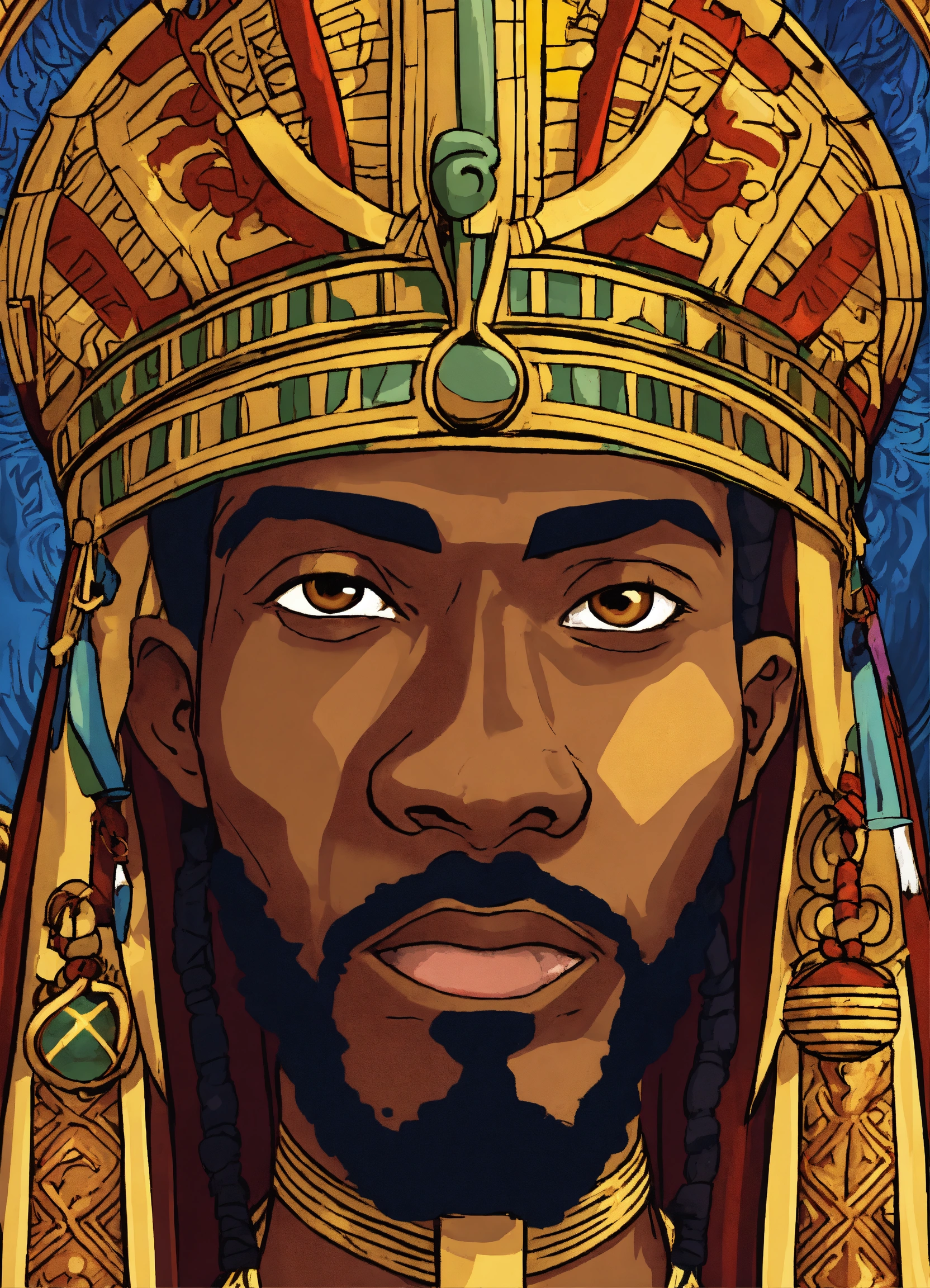 Lexica - King Tirhakah of Ethiopia from the bible, 2d cartoon, face closeup