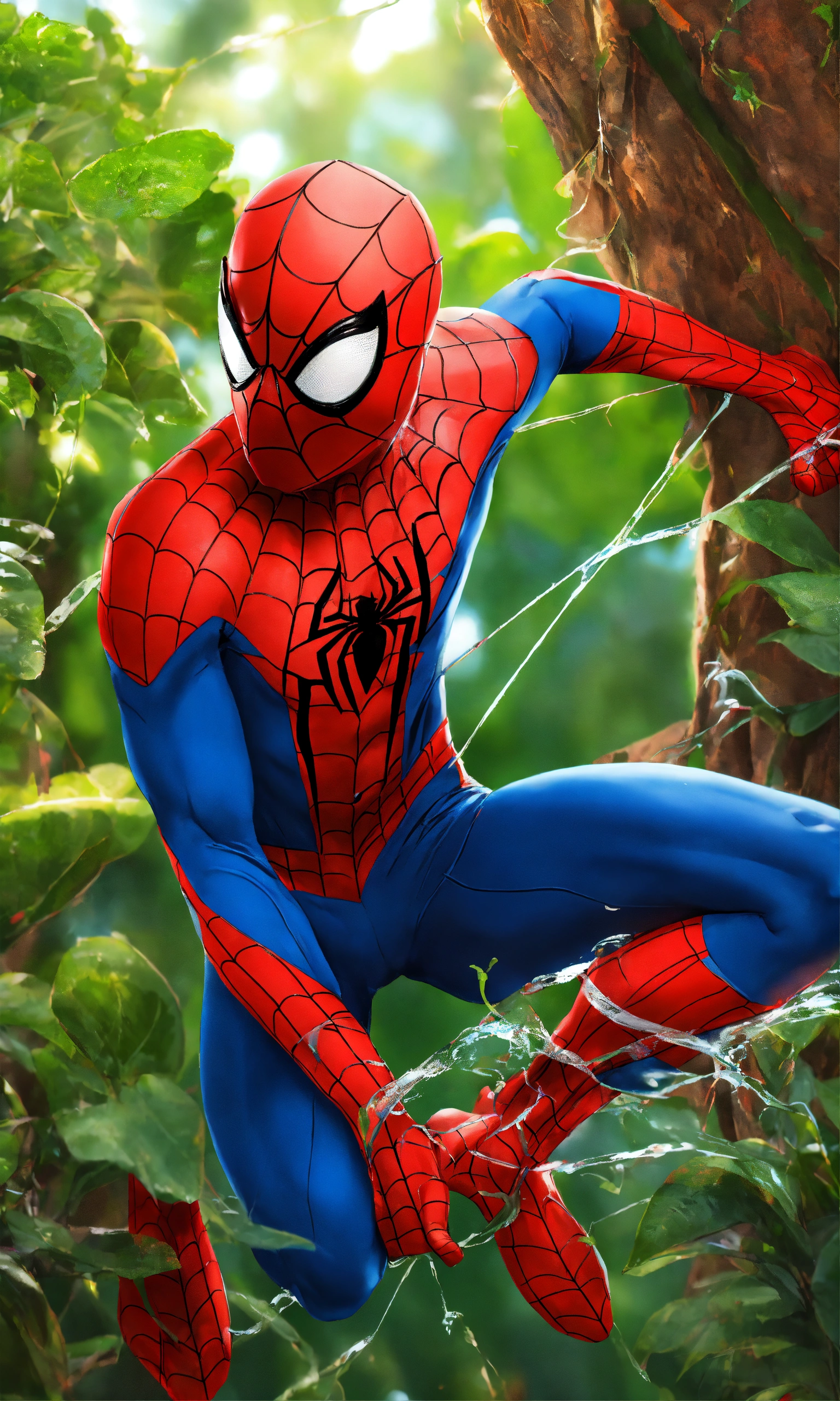 Lexica - All Spiderman together, nature background, 2D render