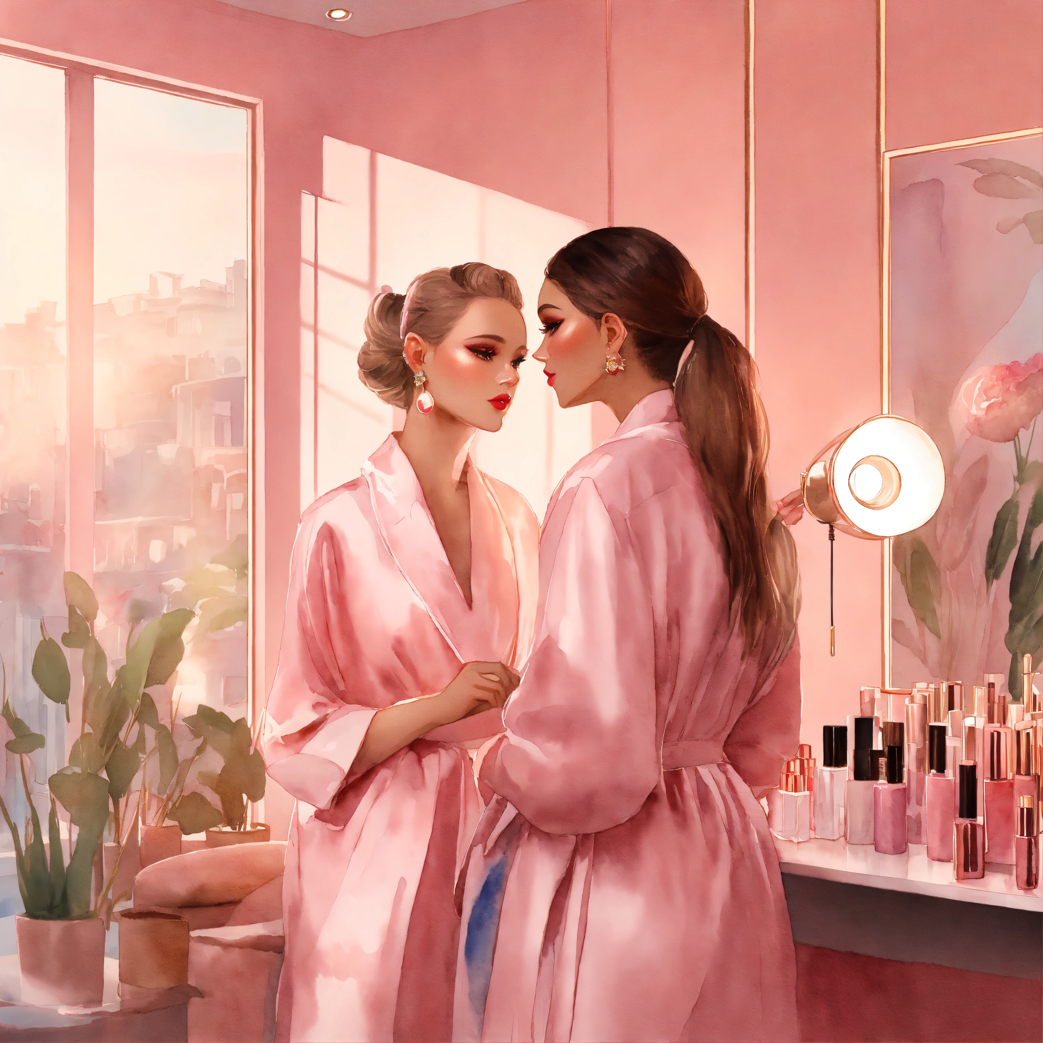 Lexica - Makeup artist and a beautiful client, gossiping in a beauty ...