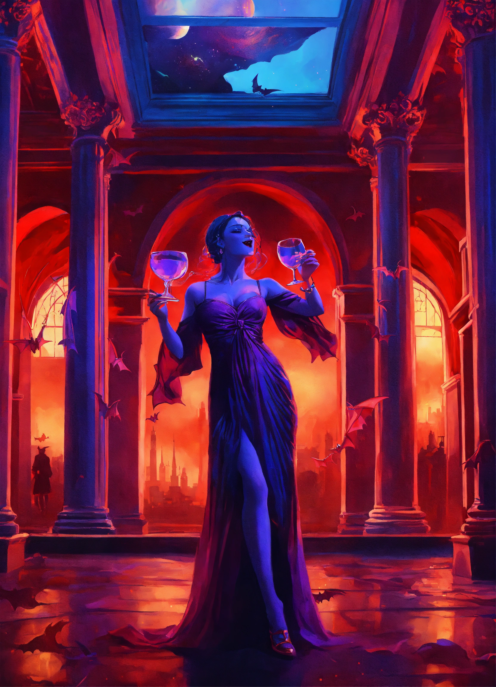 Lexica - All glassblowing superrealism style urban vampire style 3 woman vampire dancing with a ...