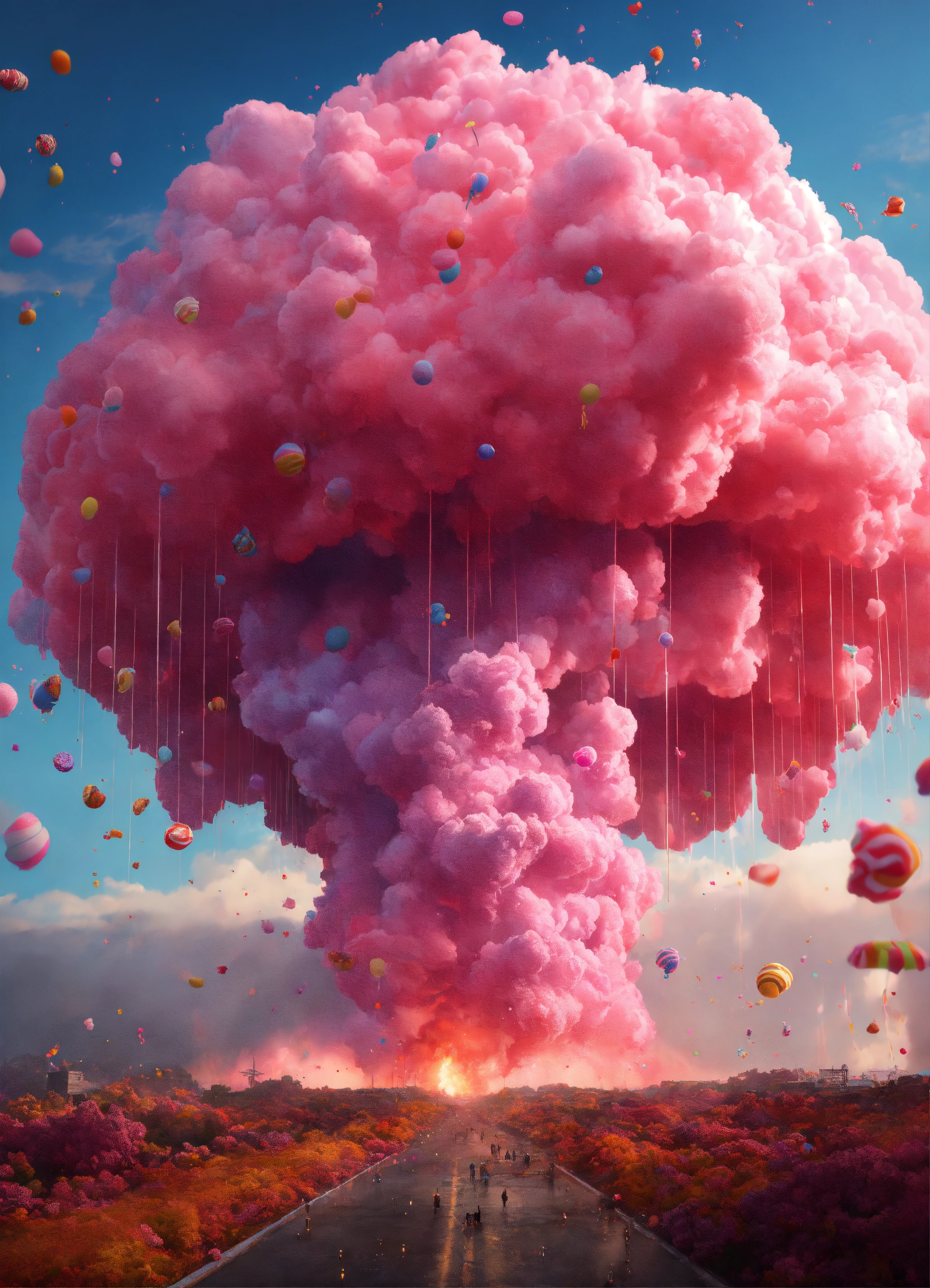 Lexica - A nuclear explosion , made out of cotton candy clouds ,paint ...