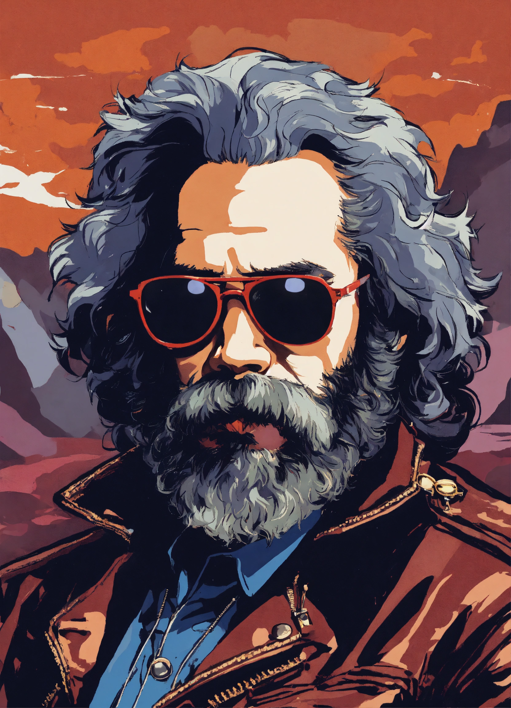 Lexica - Illustration of a cool Karl Marx in a rocker avatar, donning ...
