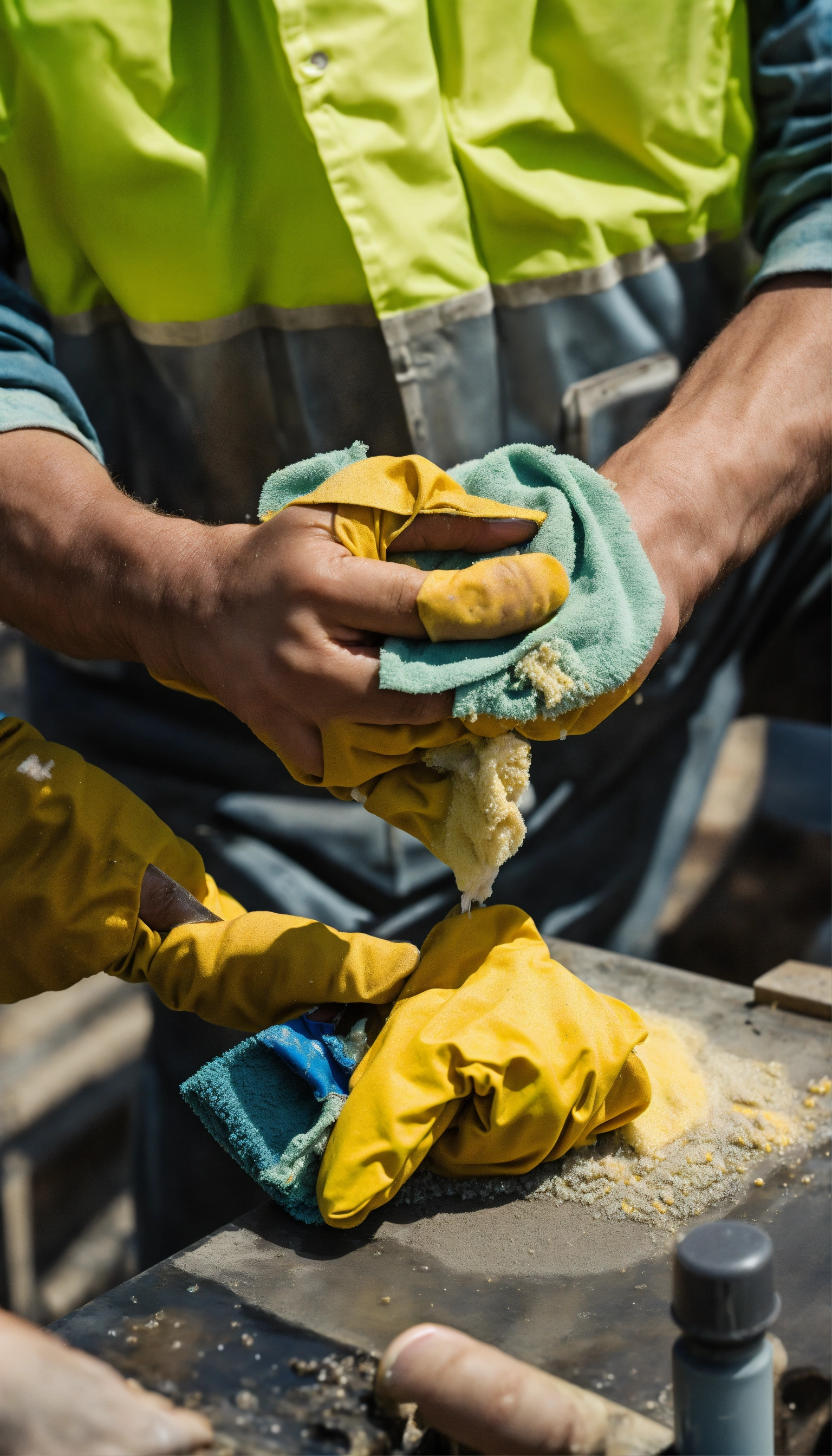 Lexica - A man in construction clothes cleaning the grease off his ...