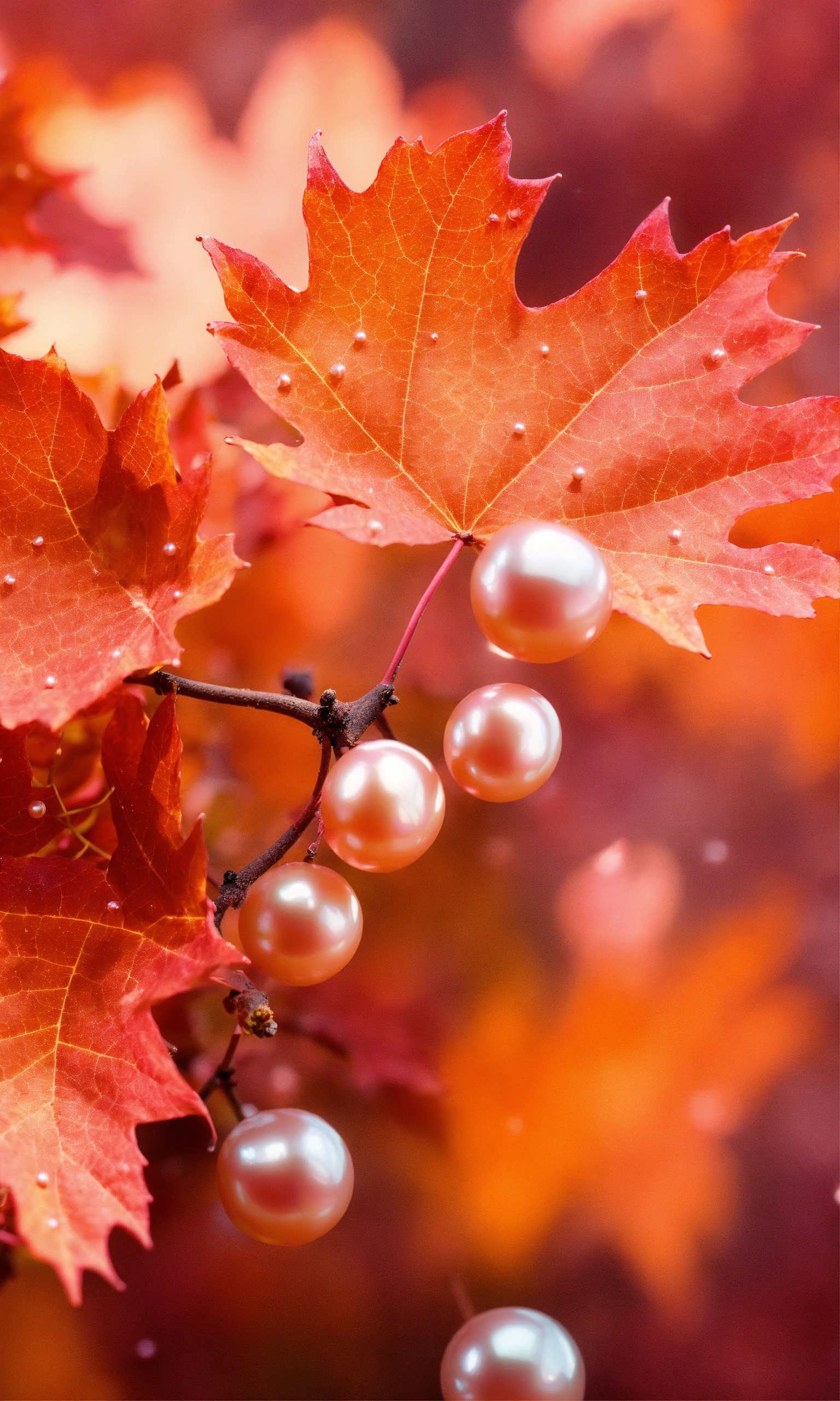 Lexica - Flora, beautiful elegant pink closeup pearls on autumn maple ...