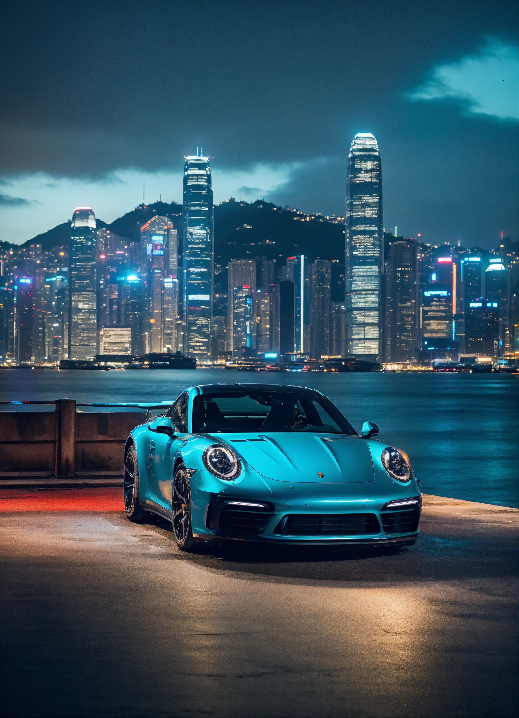 Lexica - 2023 Porsche 911 cyan, doors opened, metallic appearance ...