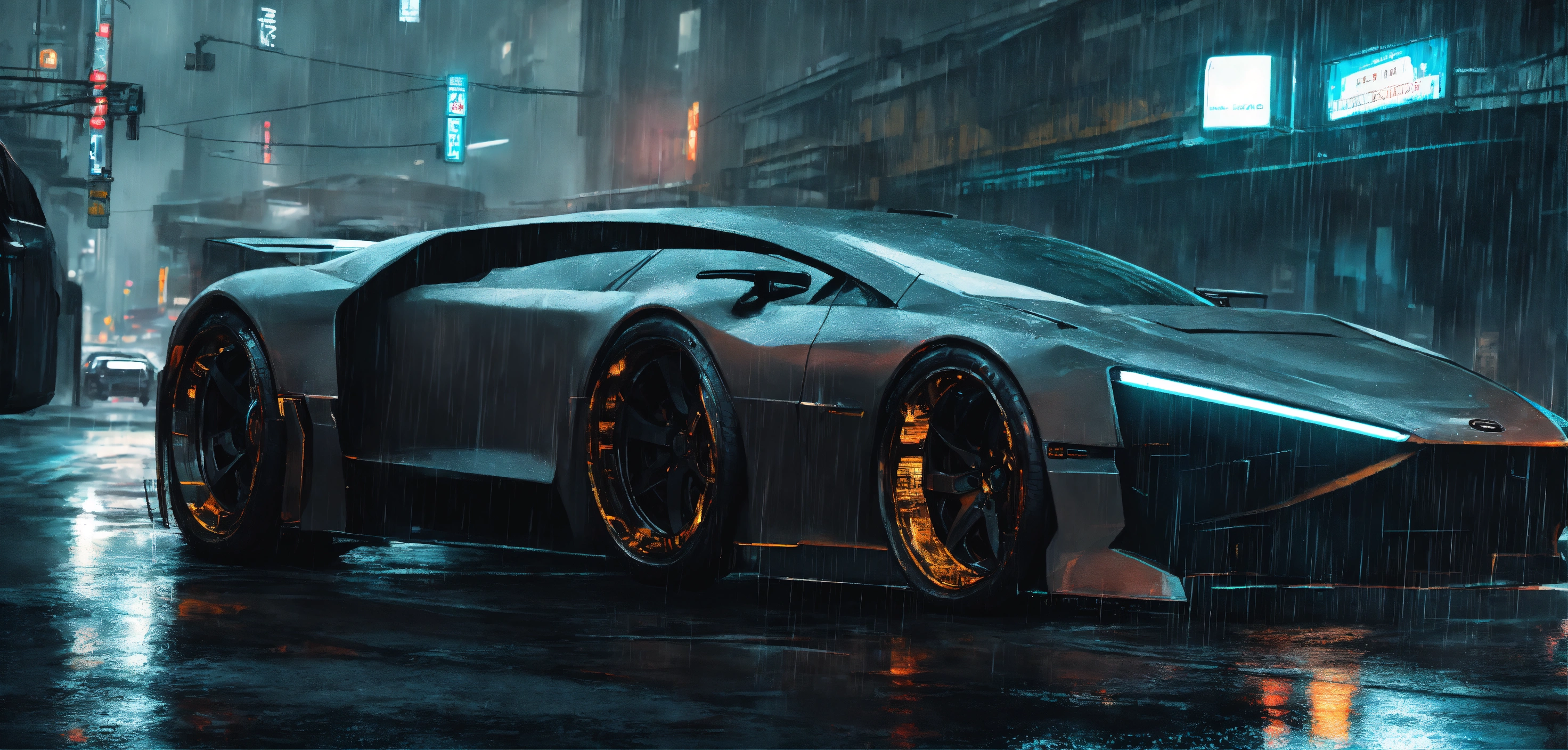 Lexica - Cyberpunk digital art, Anthracite and black luxus sports car ...