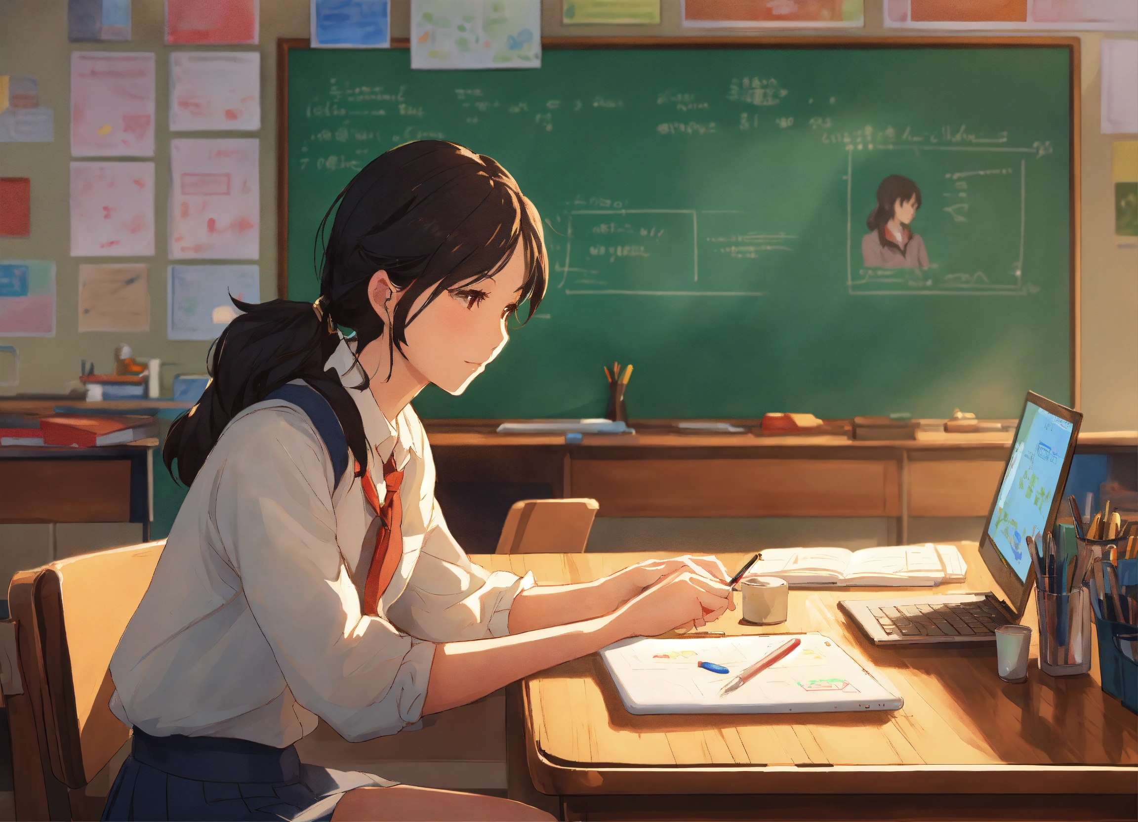 Lexica - Create a high resolution artwork, of a young teacher, dark ...