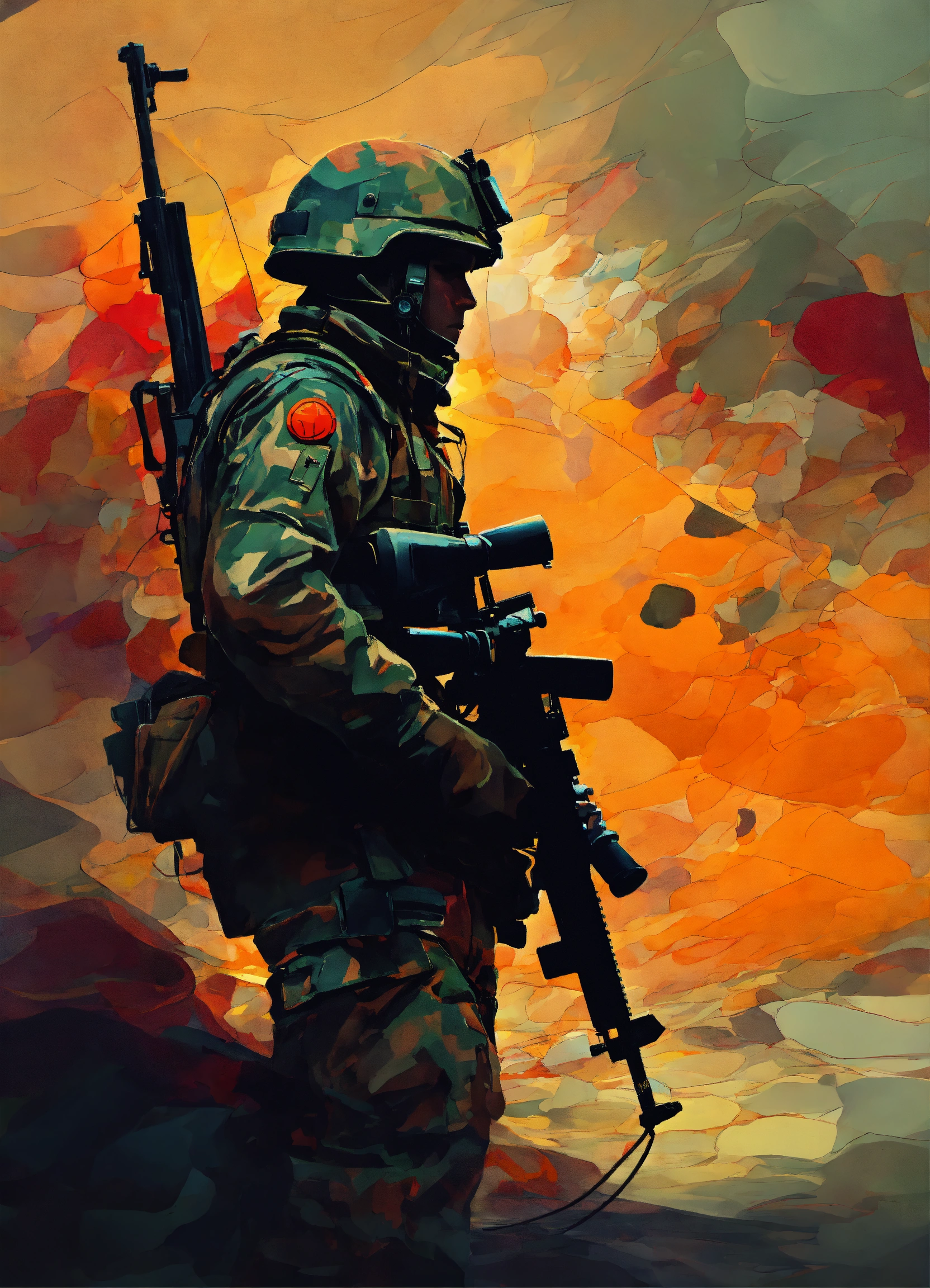 Lexica - Animated abstract art. Fading away soldier.