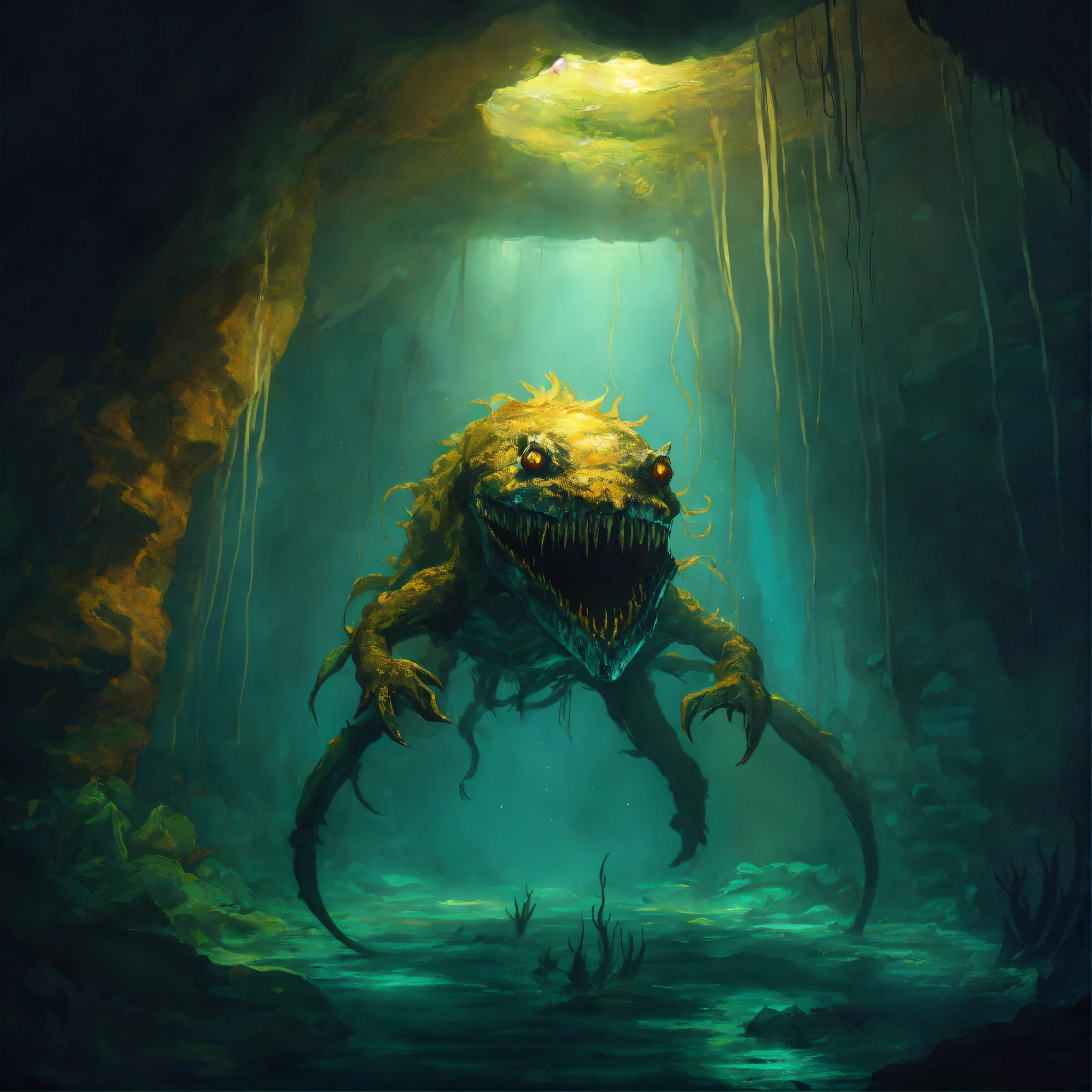 Lexica - Concept art of a scary creature in the depths of an underwater ...