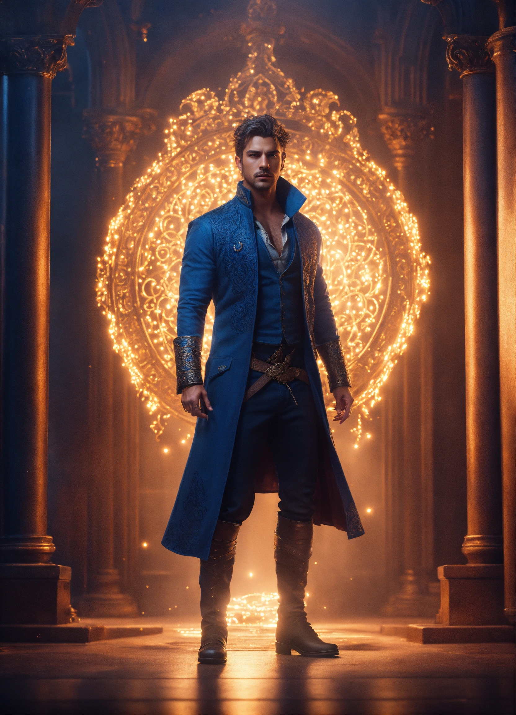 Lexica - A realistic full body portrait of a male magic user, indigo ...