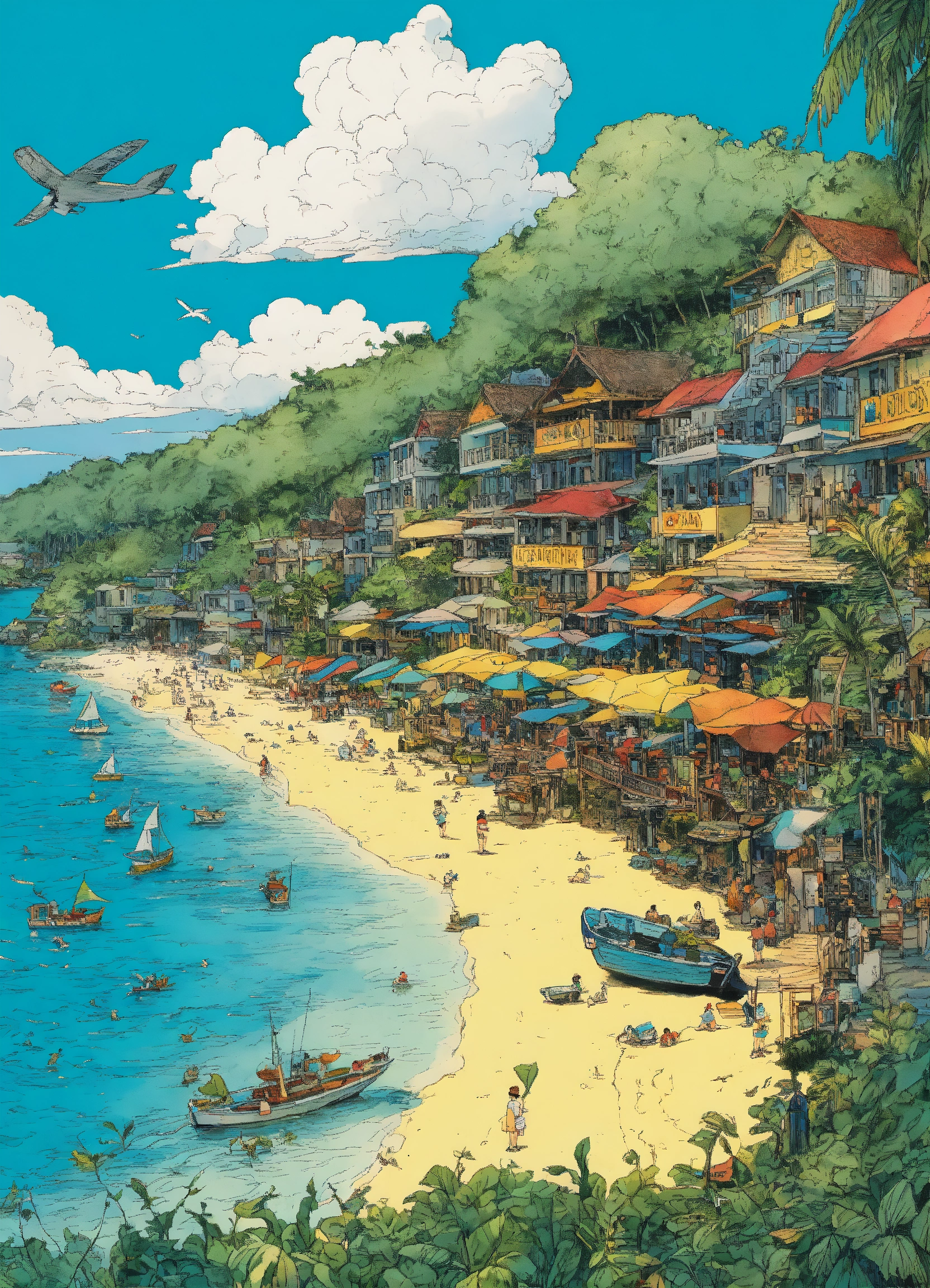 Lexica - Detailed pen and ink illustration of Boracay Island, by Herge ...