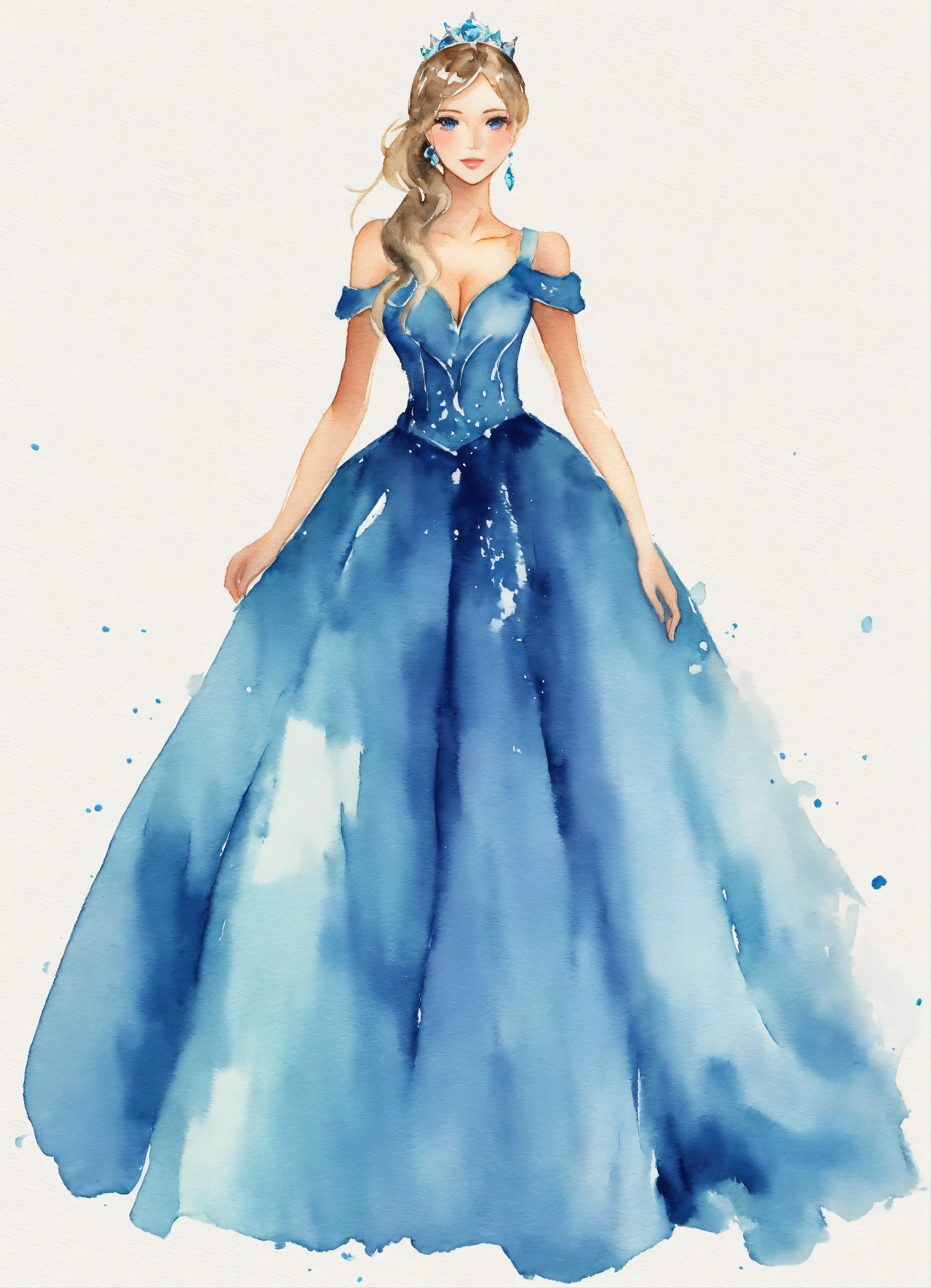 Lexica - Full body princess with blue dress, watercolor clipart, white ...