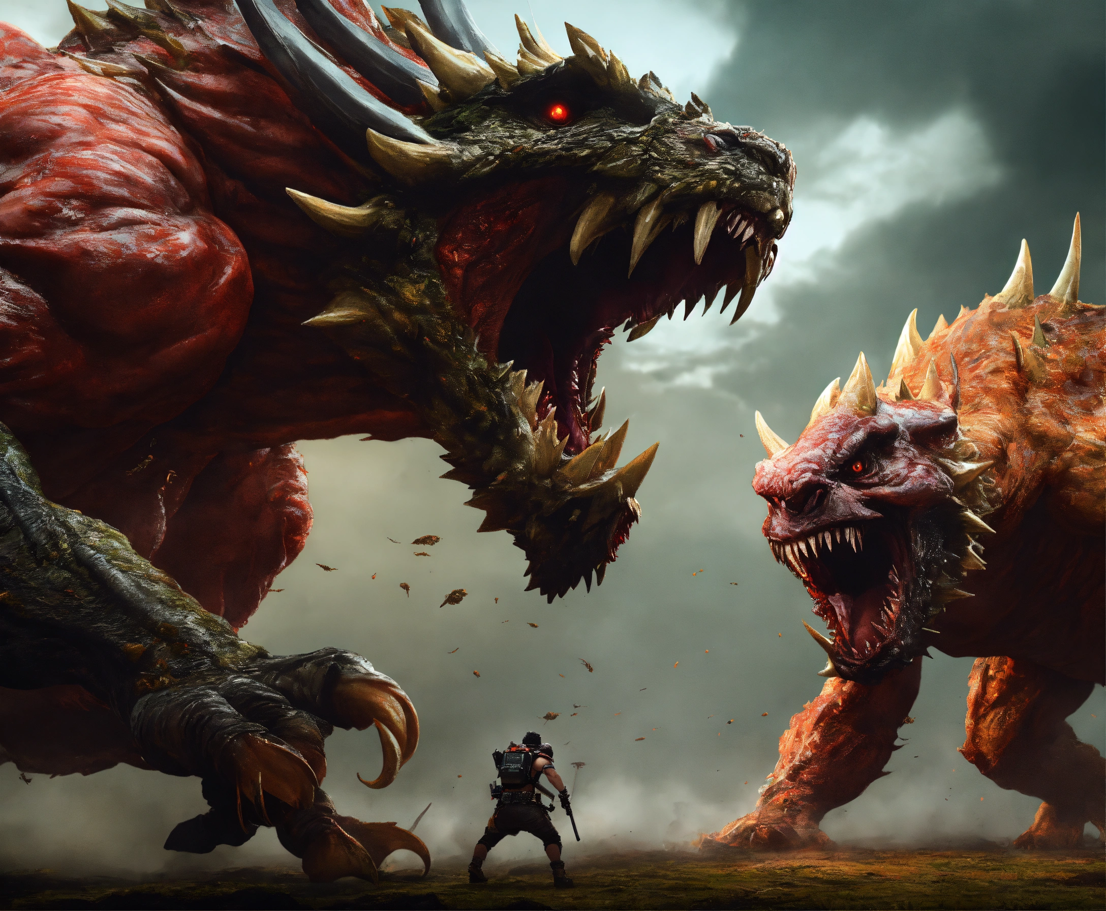 Lexica - Two giant terrifying monsters fighting, 4k, artstation, hyper ...