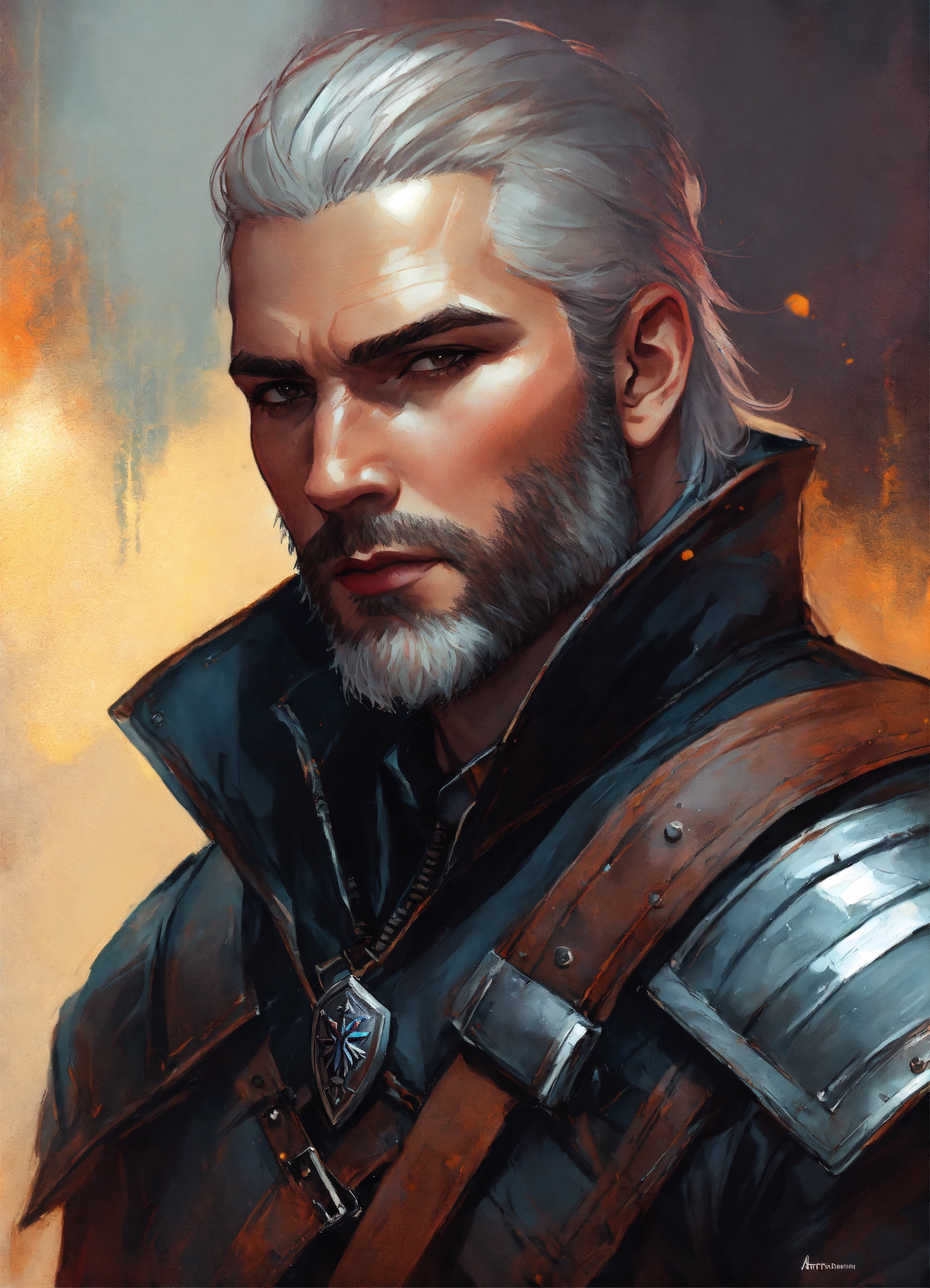 Lexica - Male witcher wearing leather armor with short hair and beard ...