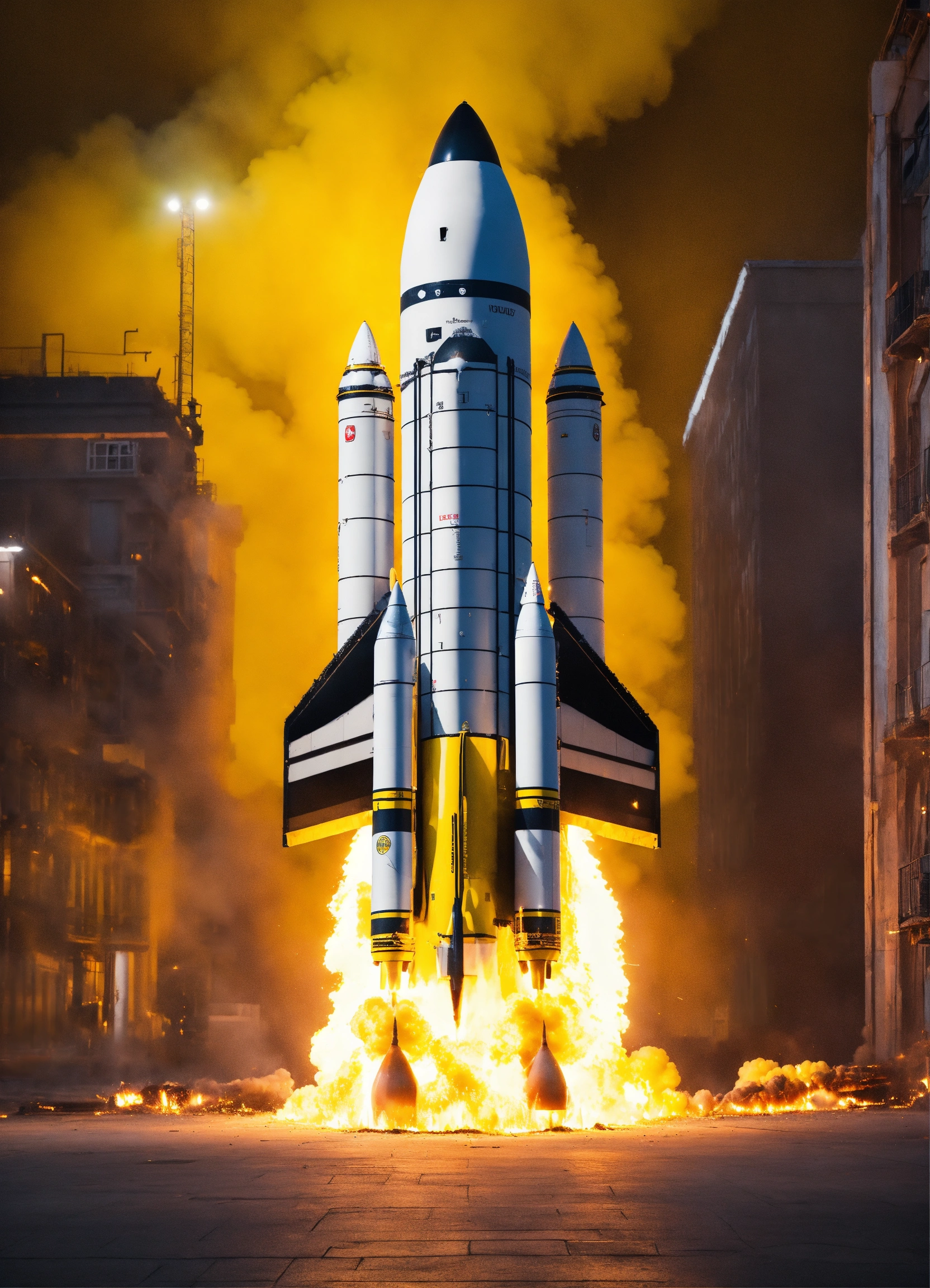 Lexica - Bombe rocket on fire with yellow and gray color with neon 8K