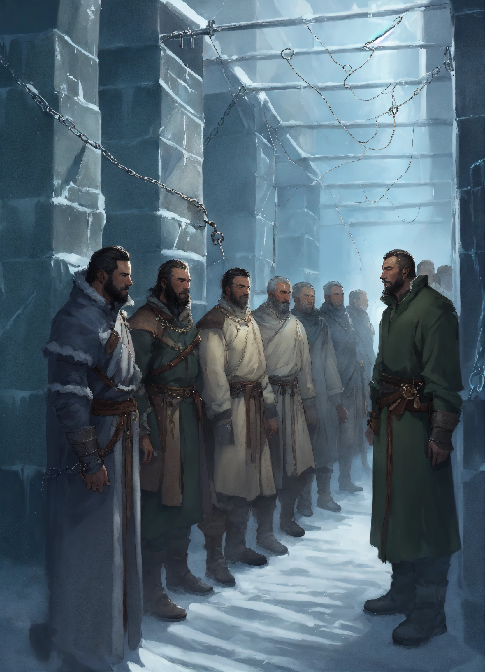 Lexica - Line of male prisoners all chained together in an ice prison ...