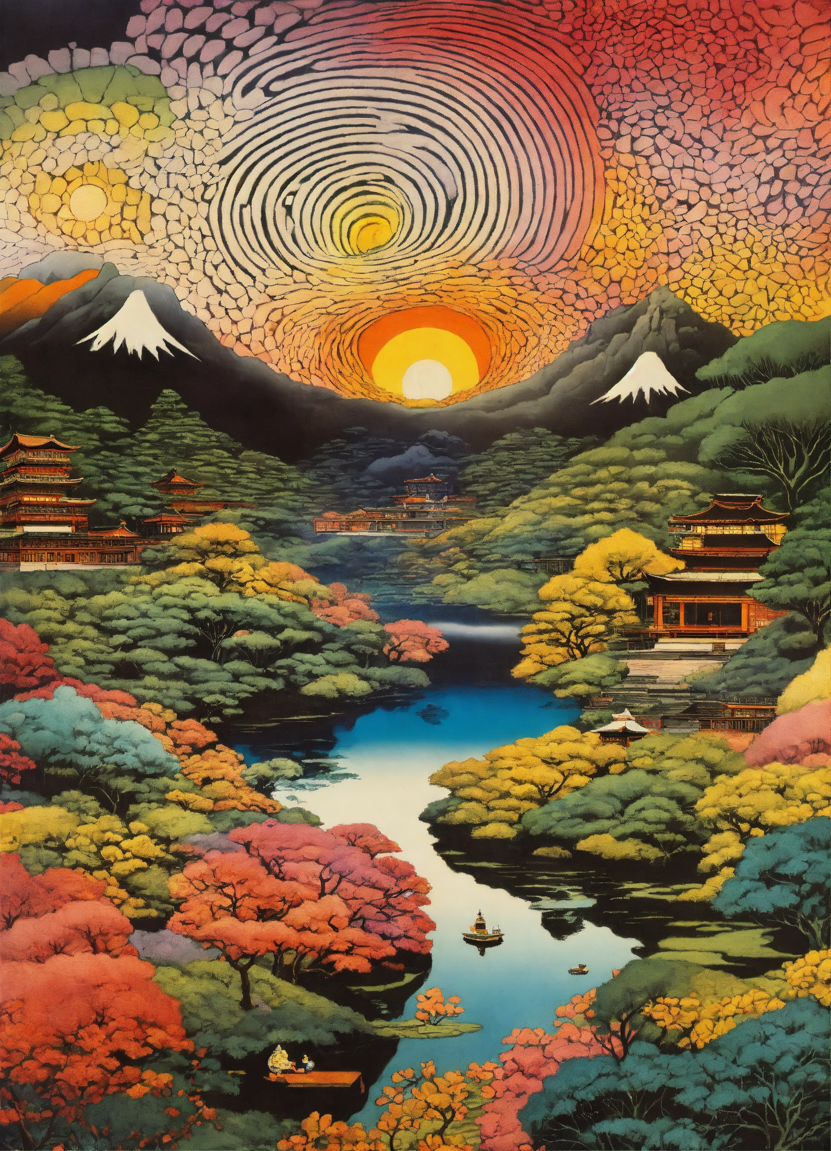 Lexica - Japanese vintage poster, trippy visions, imaginary realm fused ...