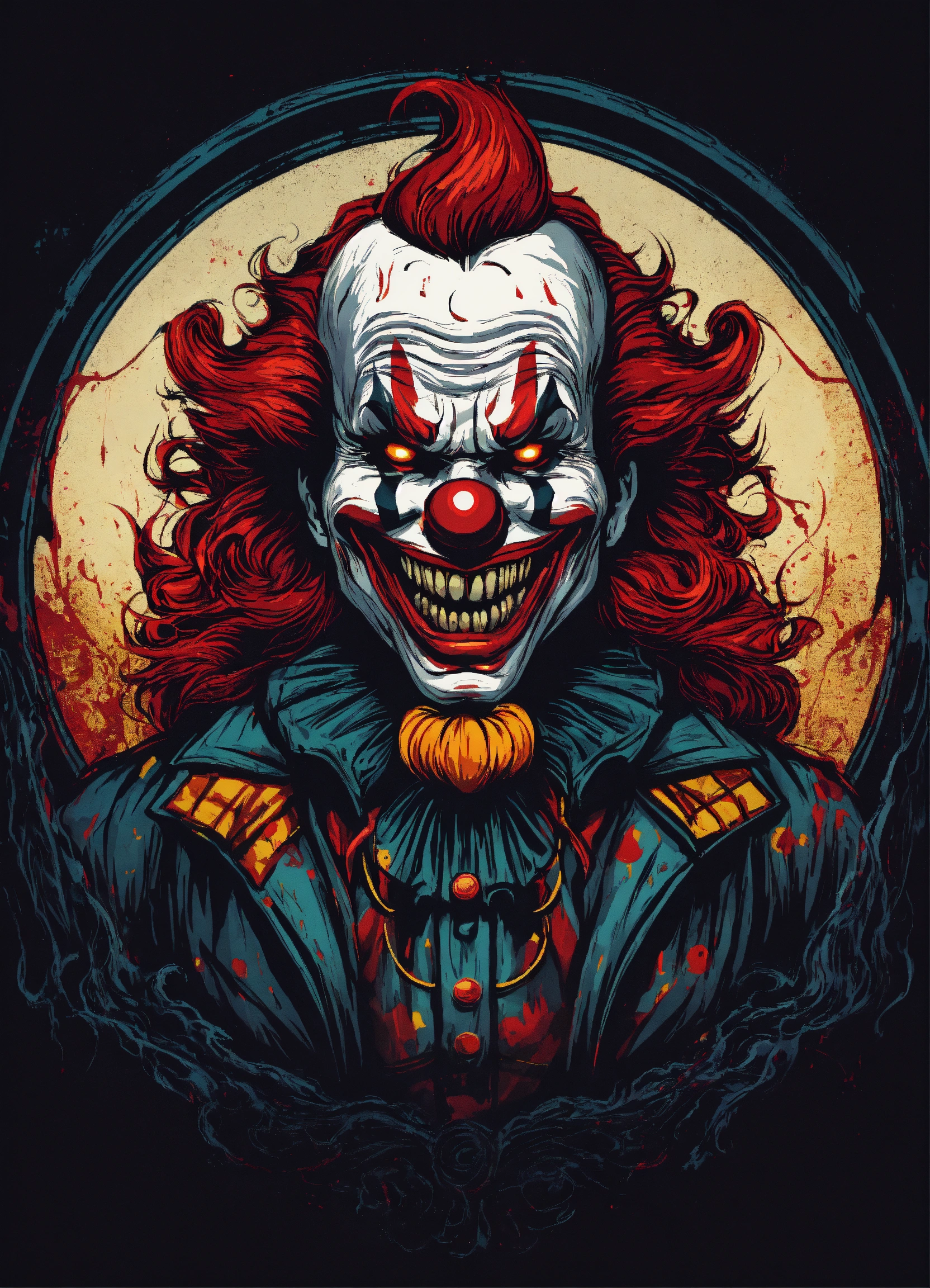 Lexica - EVIL SCARY OMINOUS evil clown in a circle, tshirt design ...