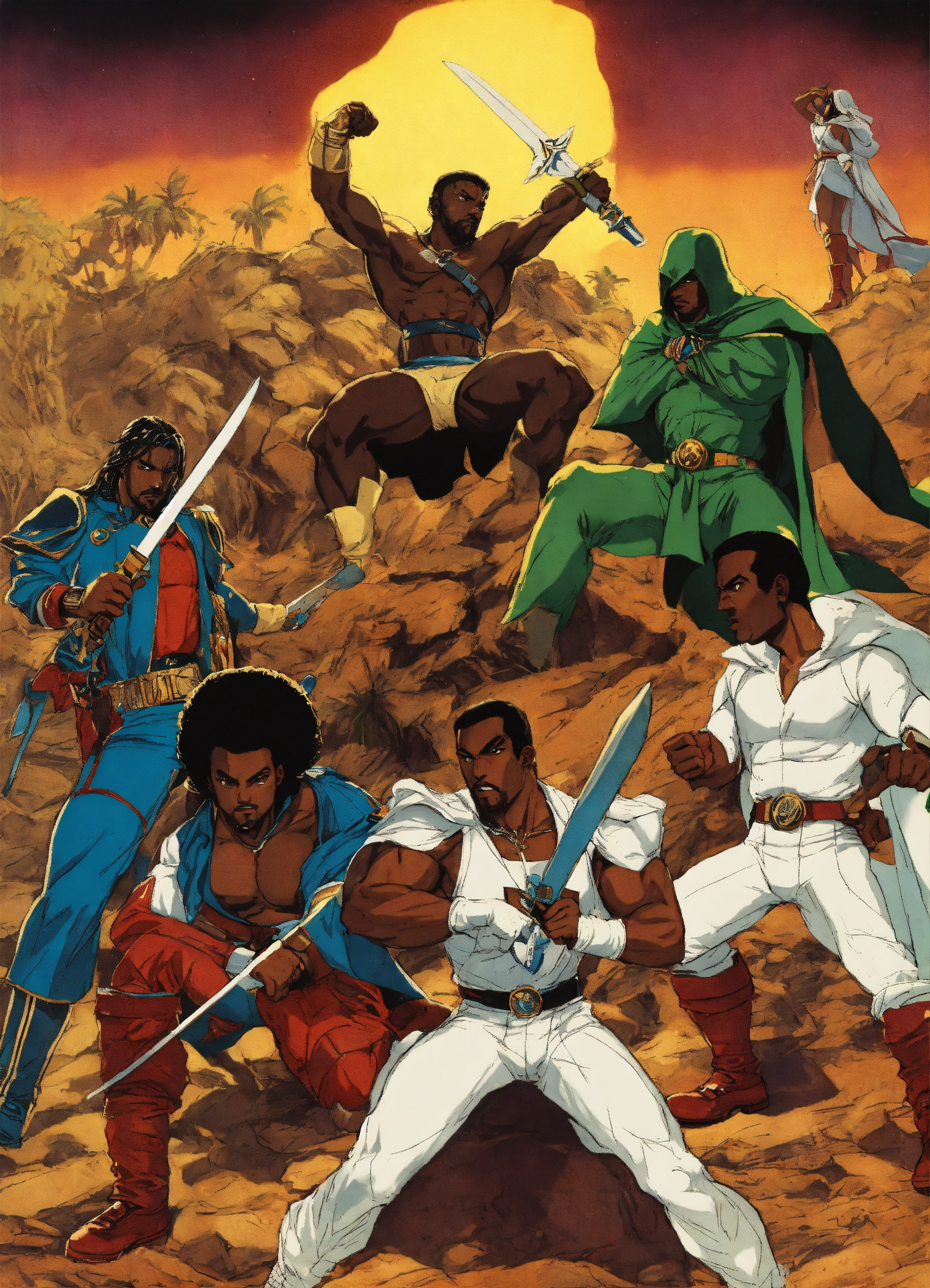 Lexica - 80s anime black and mexican heroes fighting white european ...