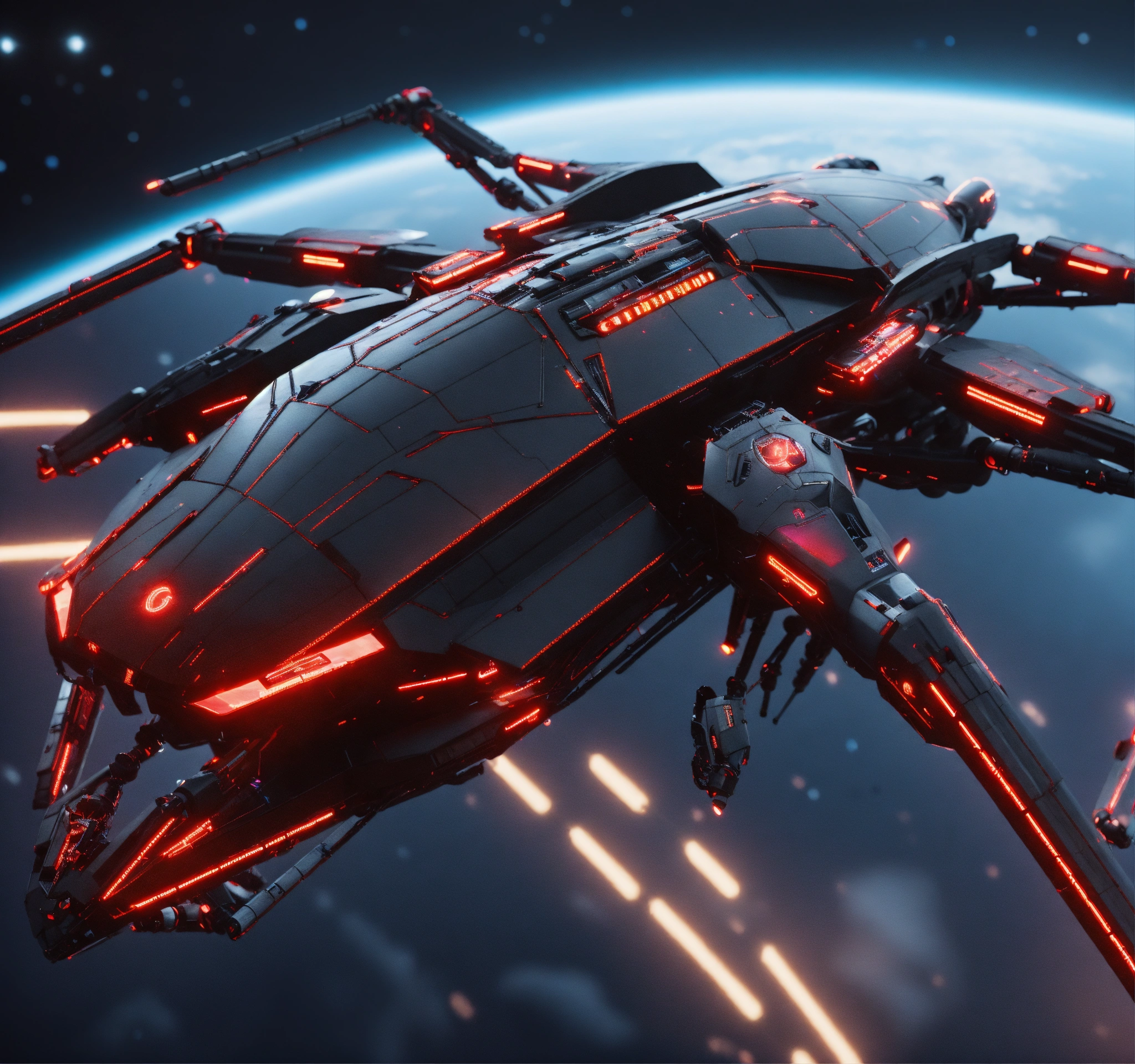 Lexica - Zoom out on a extra long black robotic black widow spider ...