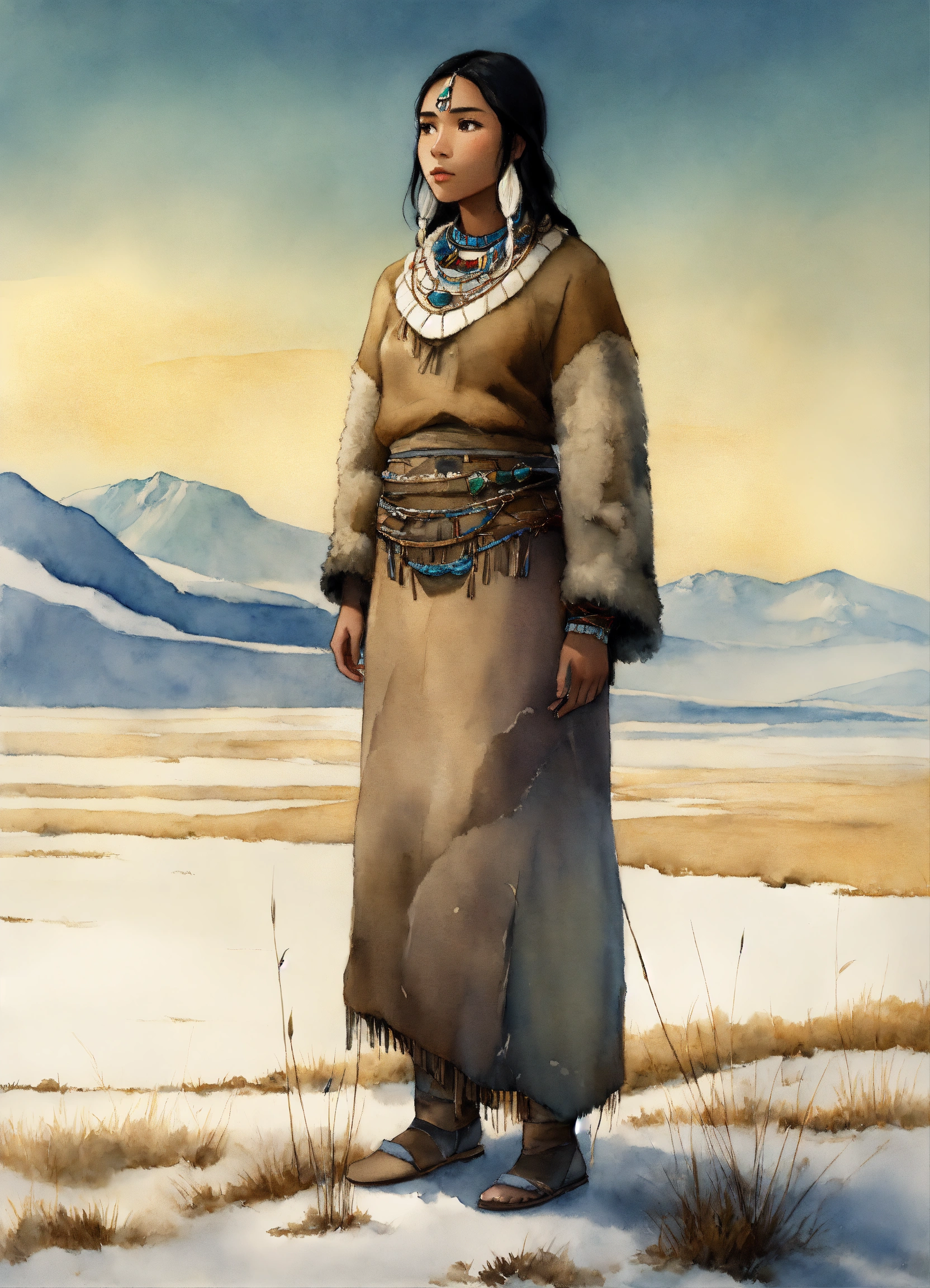 Lexica - Full body Illustration of an inuit woman, young, 18 years old ...
