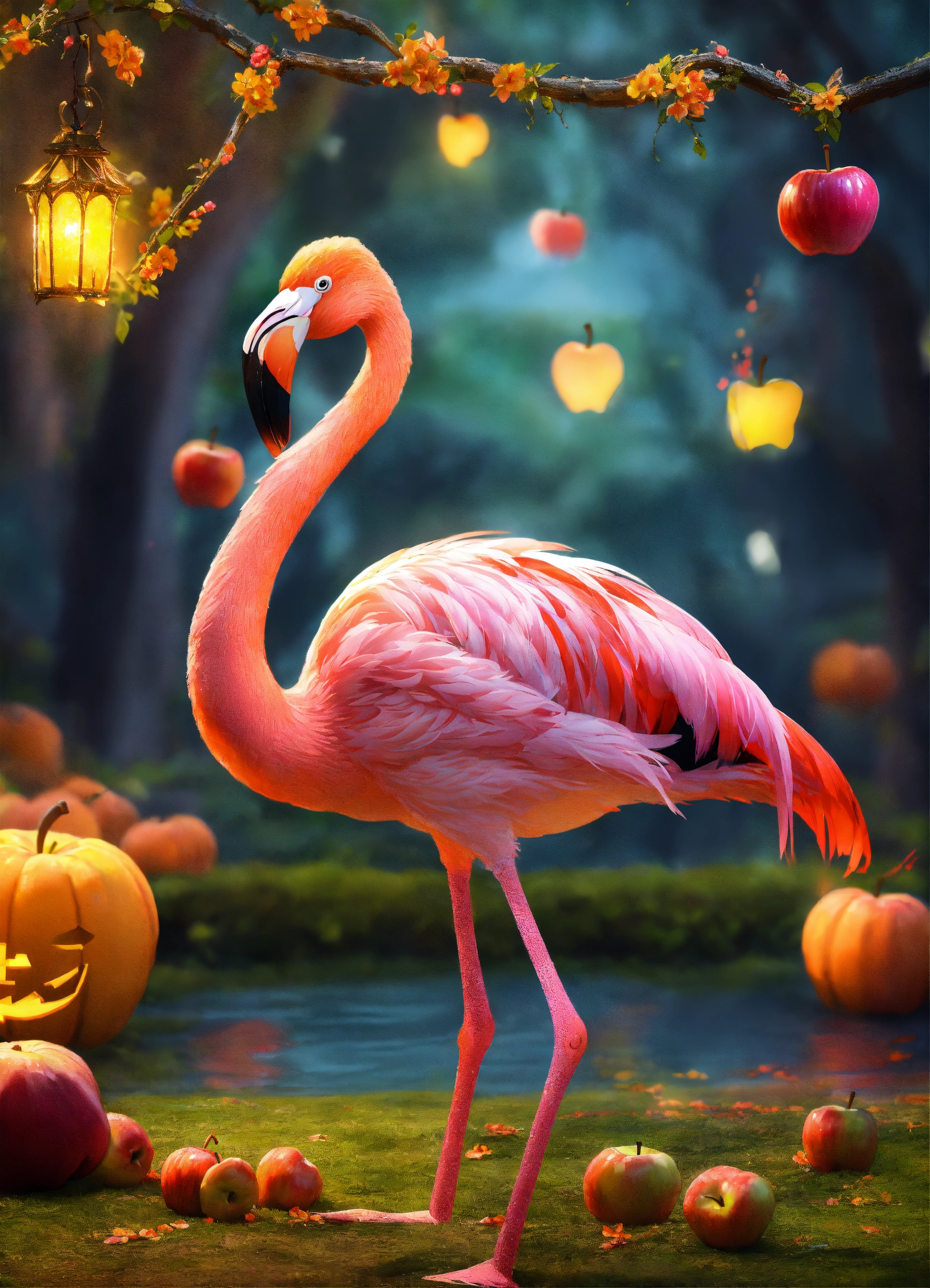 Lexica - A ‘pink flamingo in a fairy costume bobbing for apples on ...
