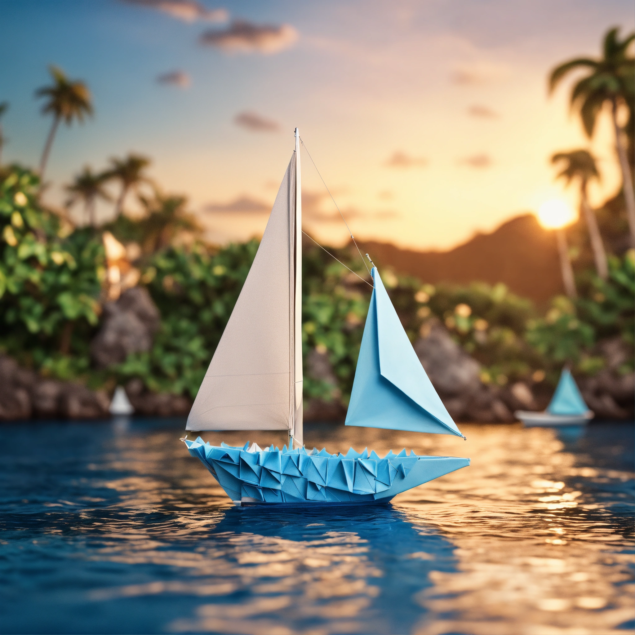 Lexica - Medium close-up, A sailboat made of origami paper floating ...