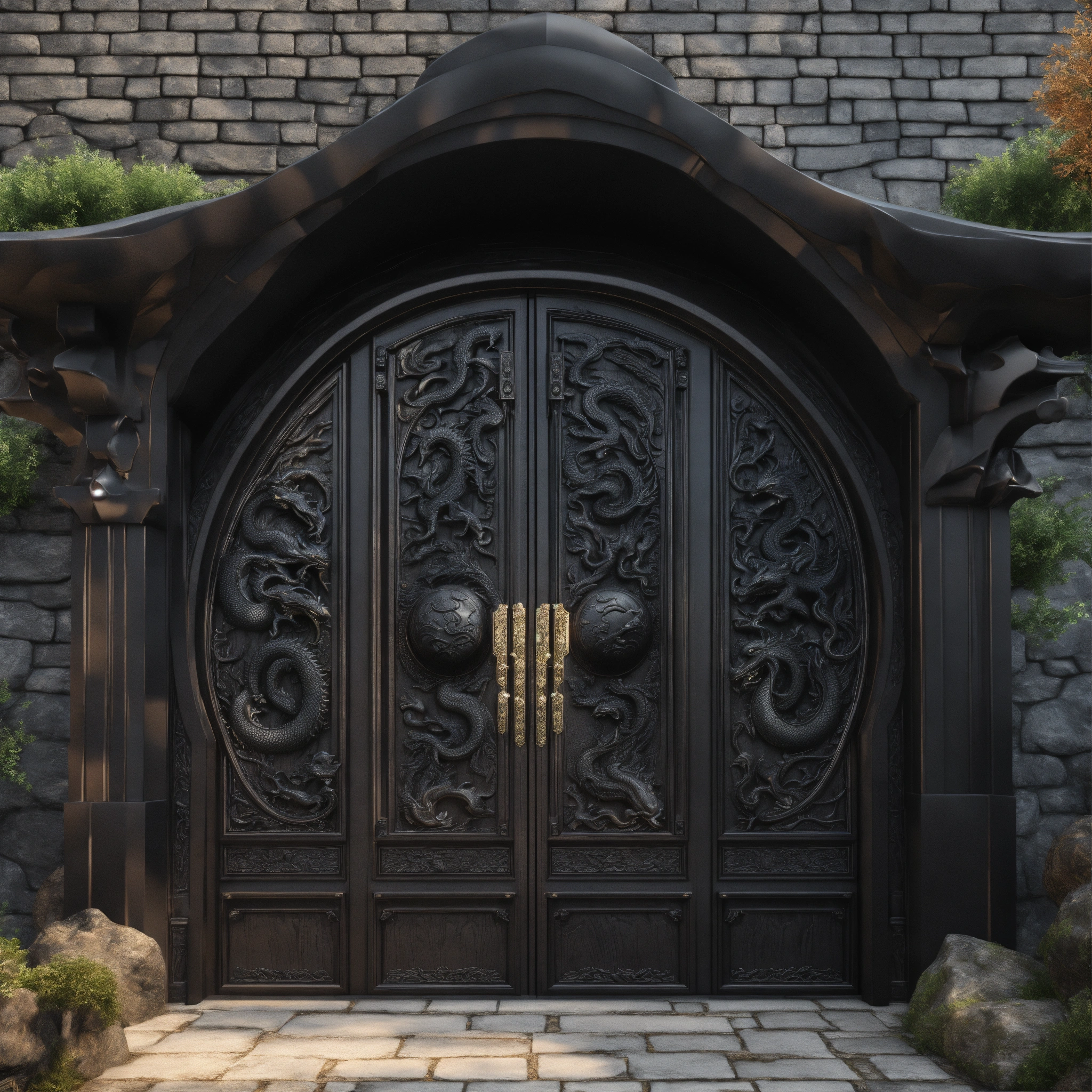 Lexica - 3D double castle doors black obsidian engraved with dragon ...