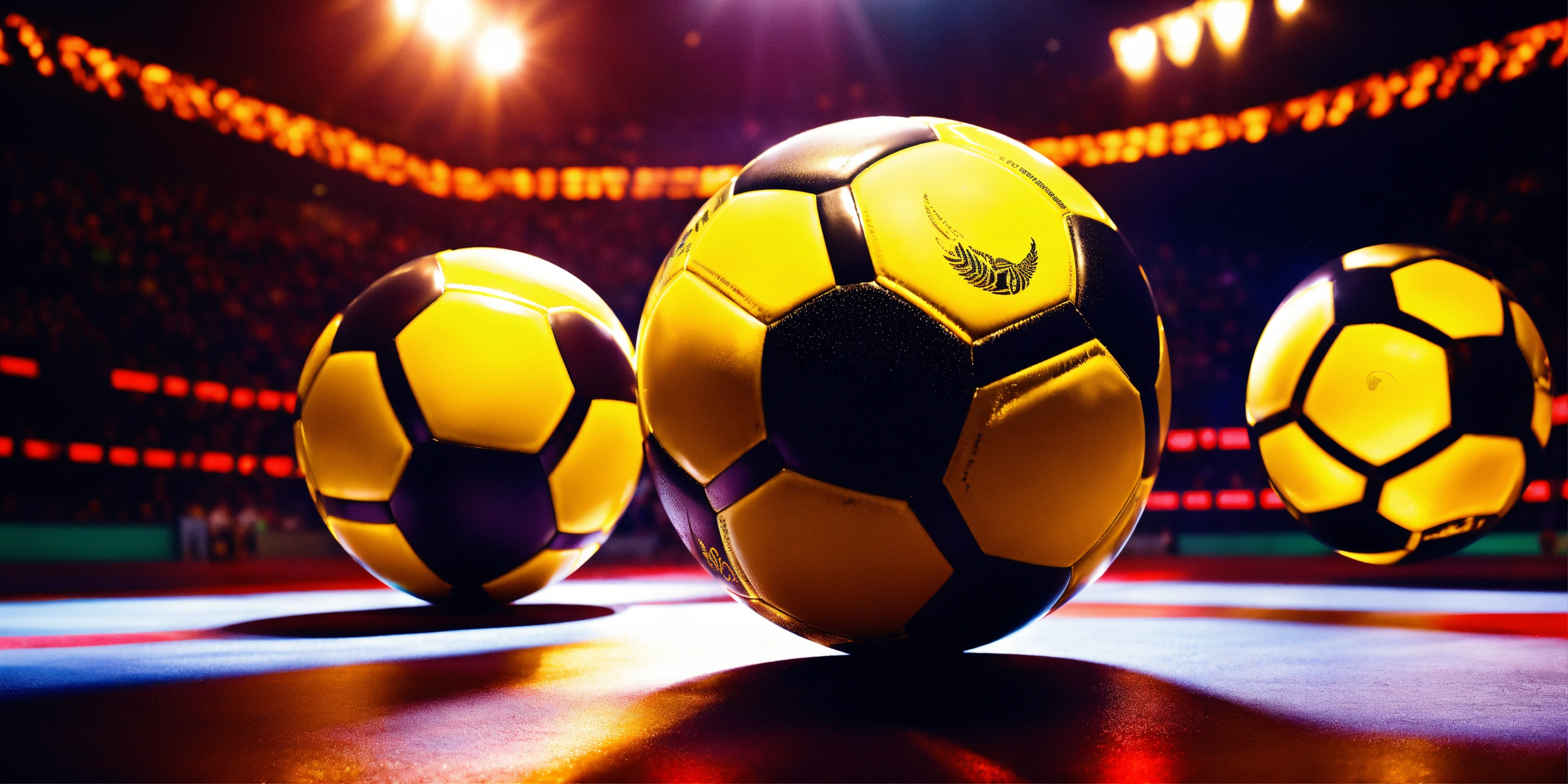 Lexica - Design an image featuring 50 illuminated handballs forming ...