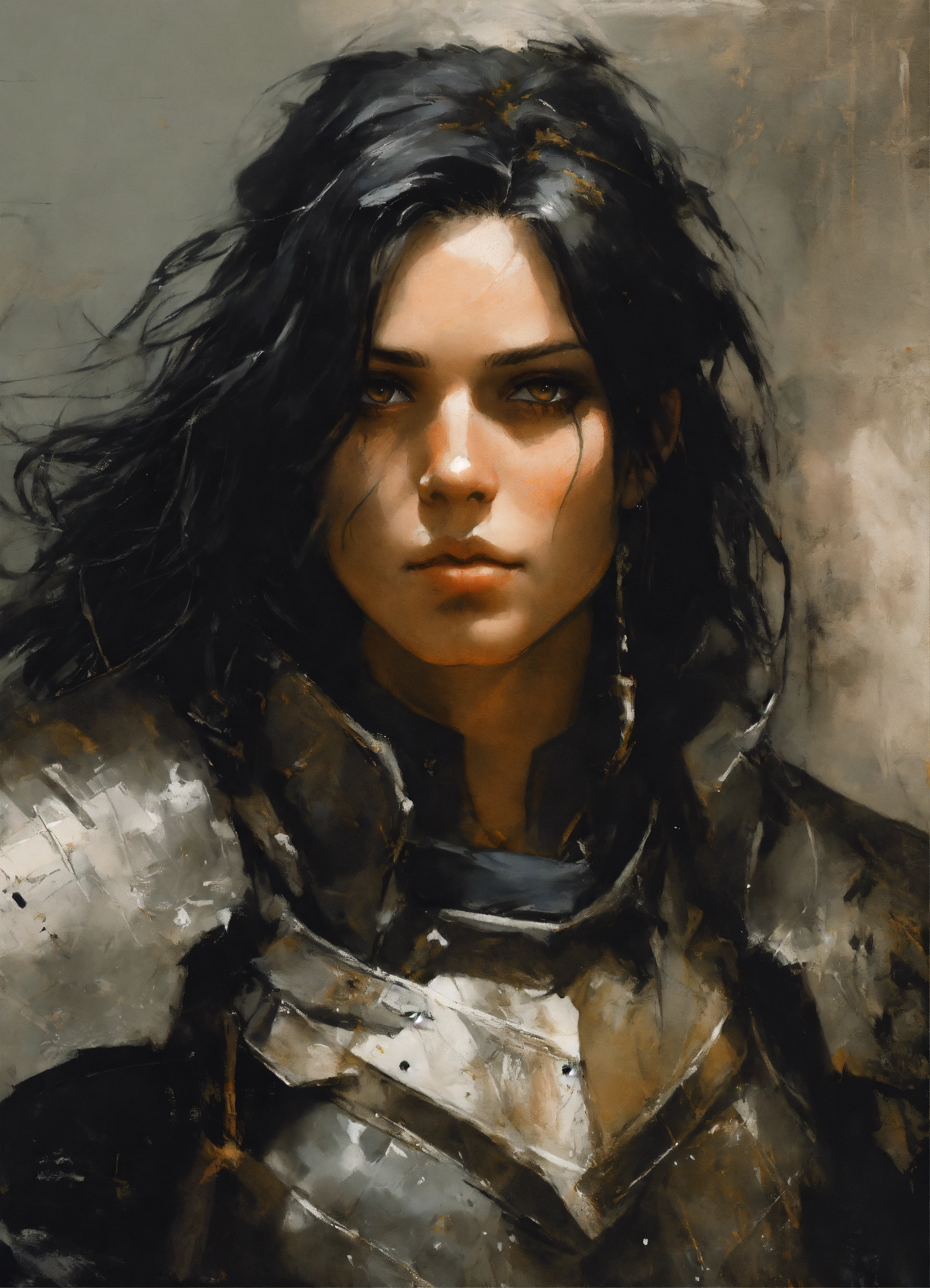 Lexica - Witch hunter wearing studded leather armor with black hair ...