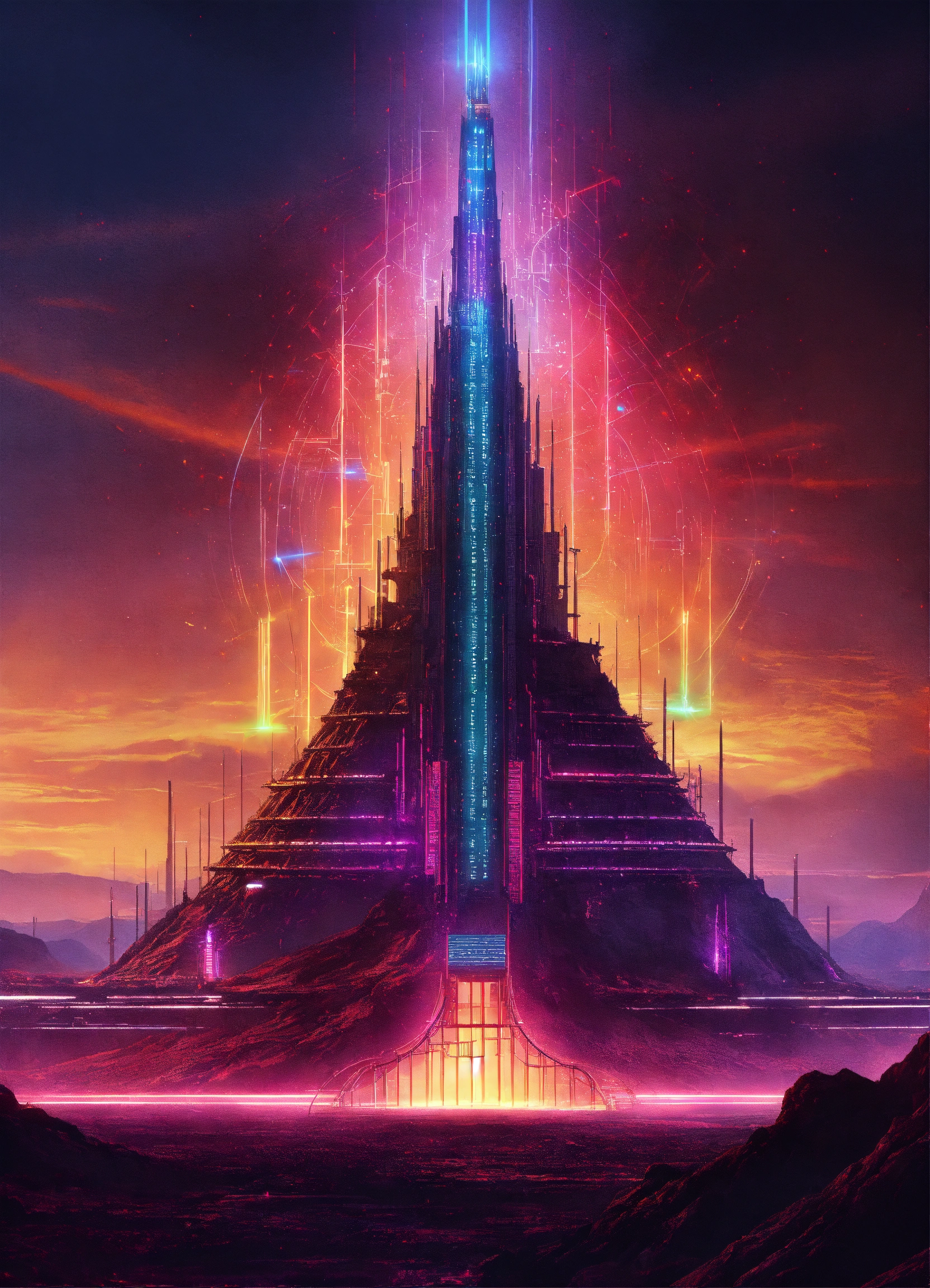 Lexica - Dark alien Futuristic Tower of Sauron fortress with digital ...