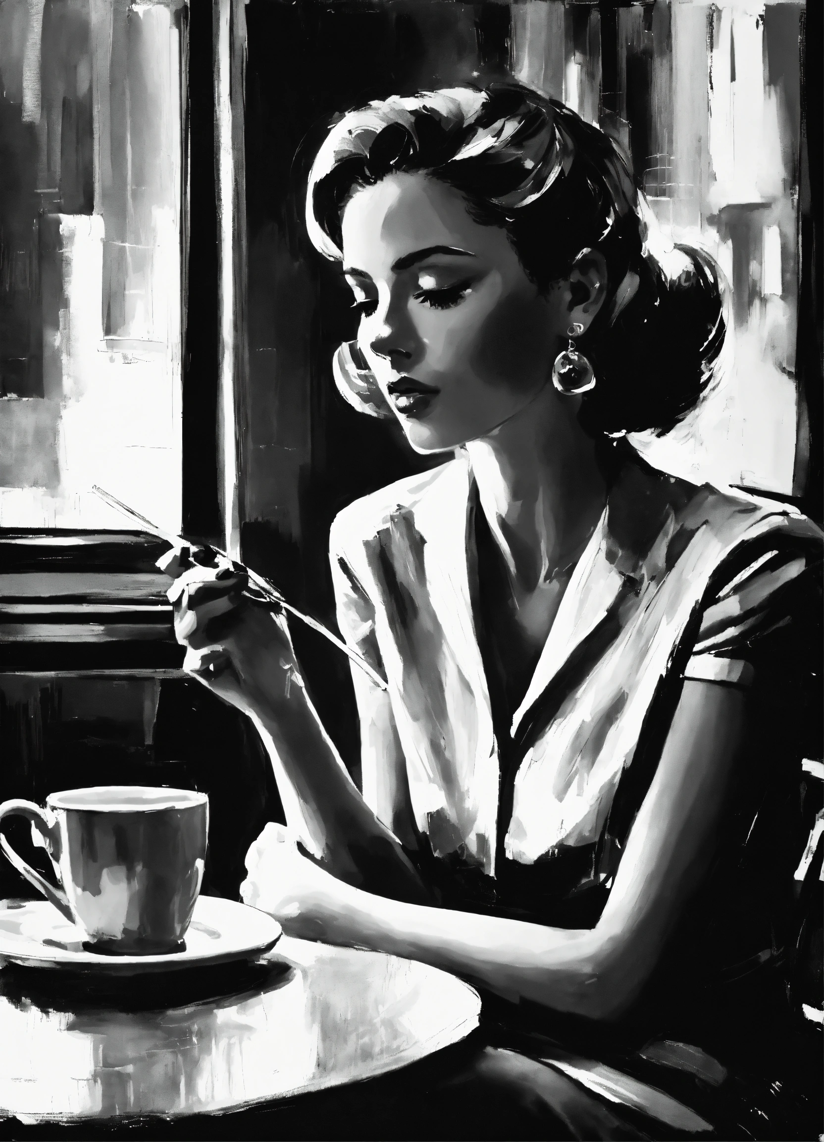 Lexica - Black and white pallet knife painting, vintage, beautiful ...