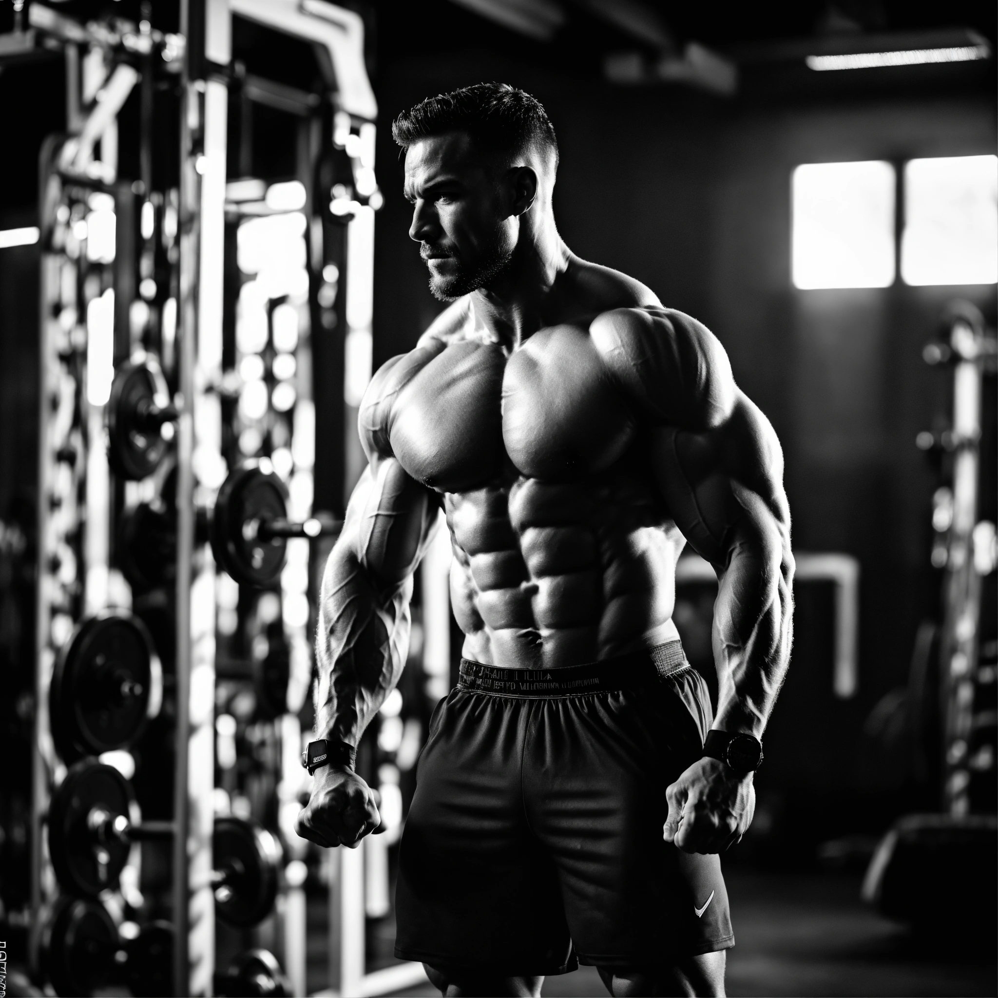 Lexica - Photograph of a muscular man, bodybuilding, gym lighting ...