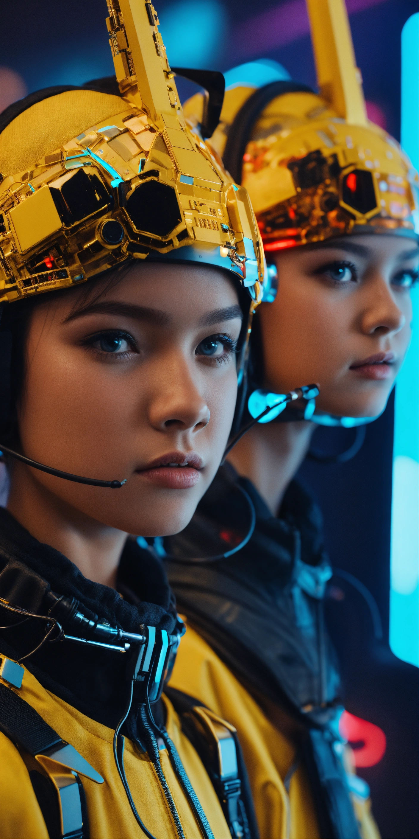 Lexica - Zoom out of 2 club kids wearing detailed circuit ear antennas ...