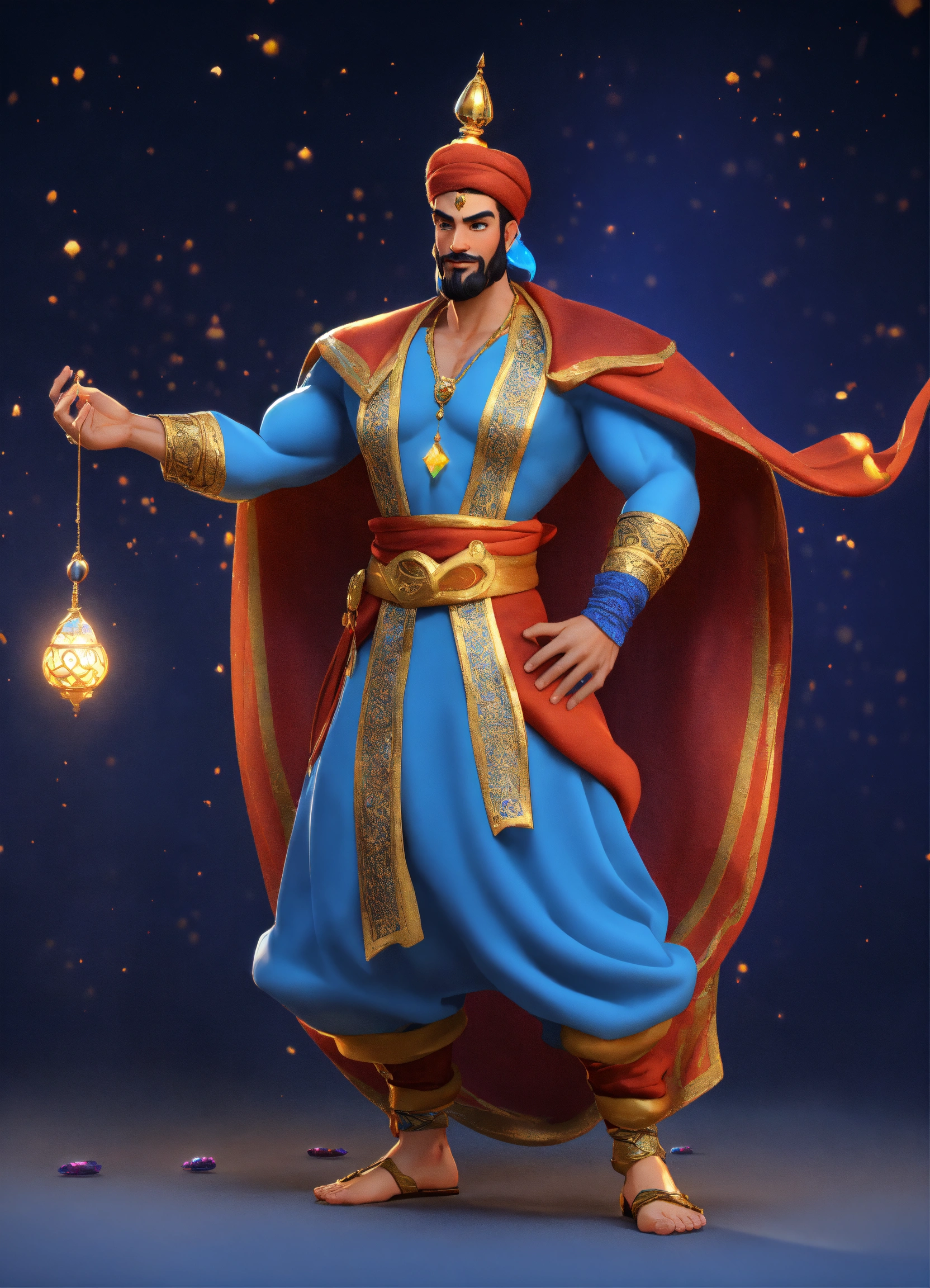 Lexica - Create a 3D rendering of a magical blue Arabian male genie ...