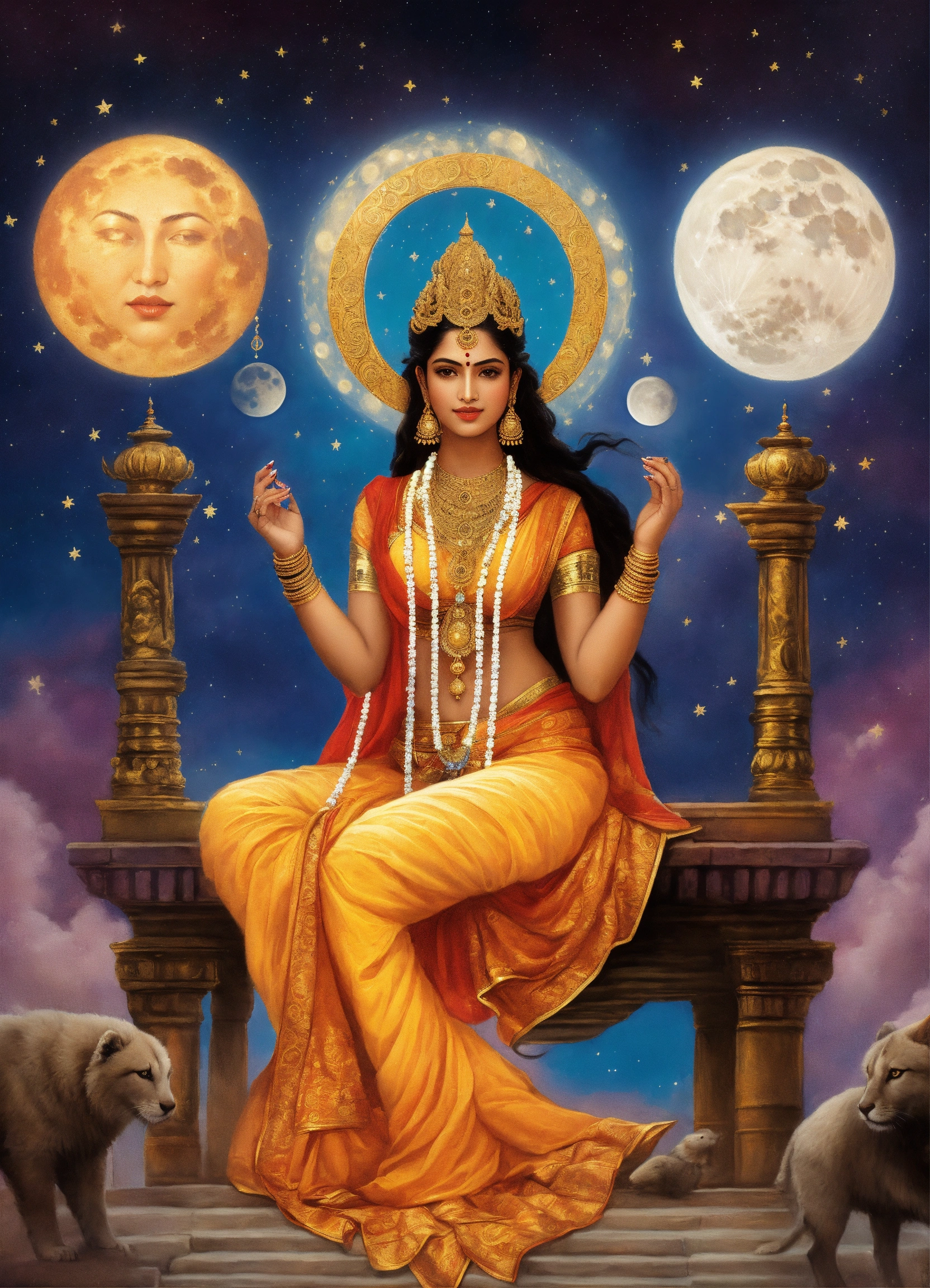 Lexica - Artwork for an oracle card of Lakshmi holding the stages of ...