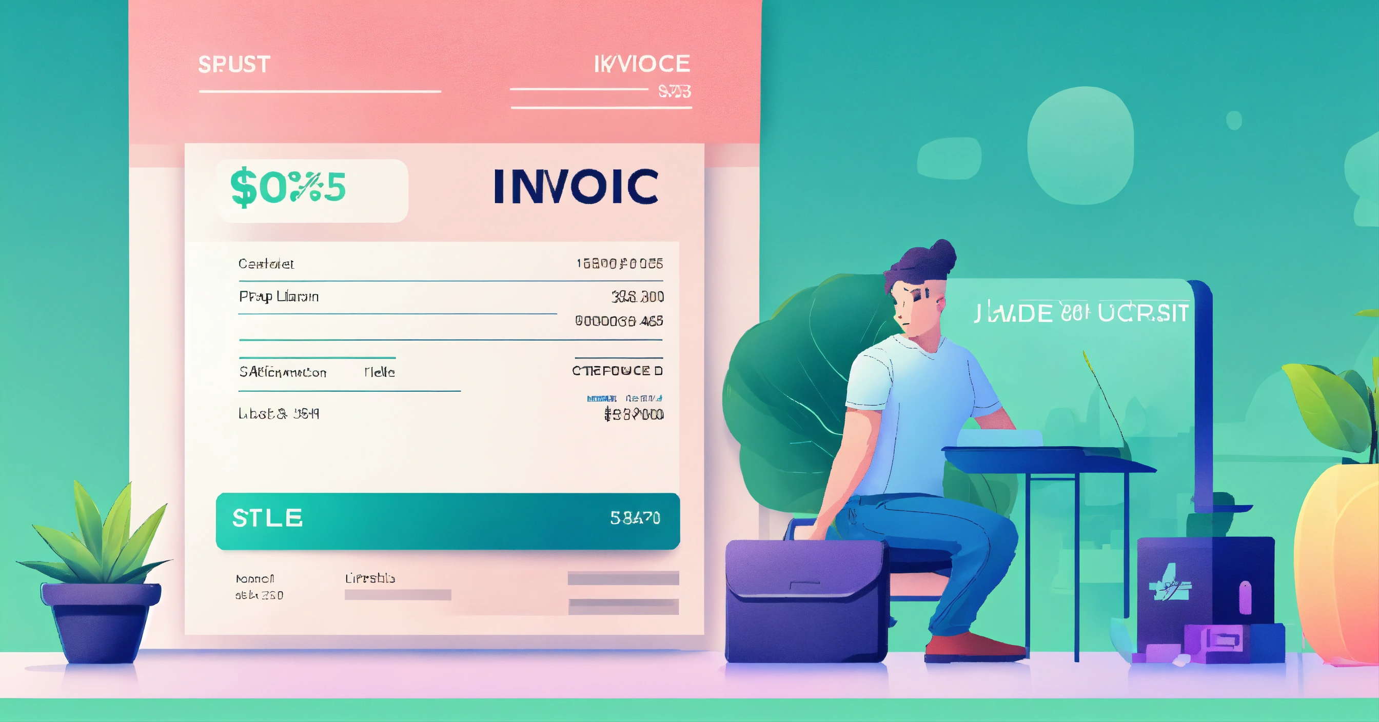 Lexica - Invoice. simple flat gradient illustration. jade