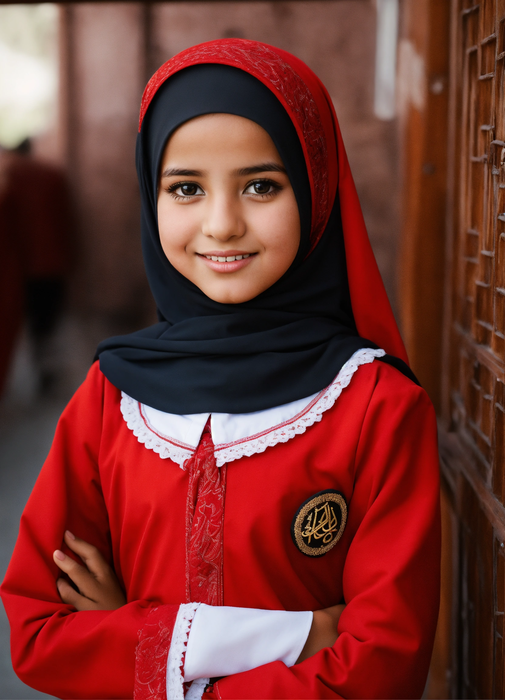 Lexica - A very cute little Muslim gril school girl with red uniform