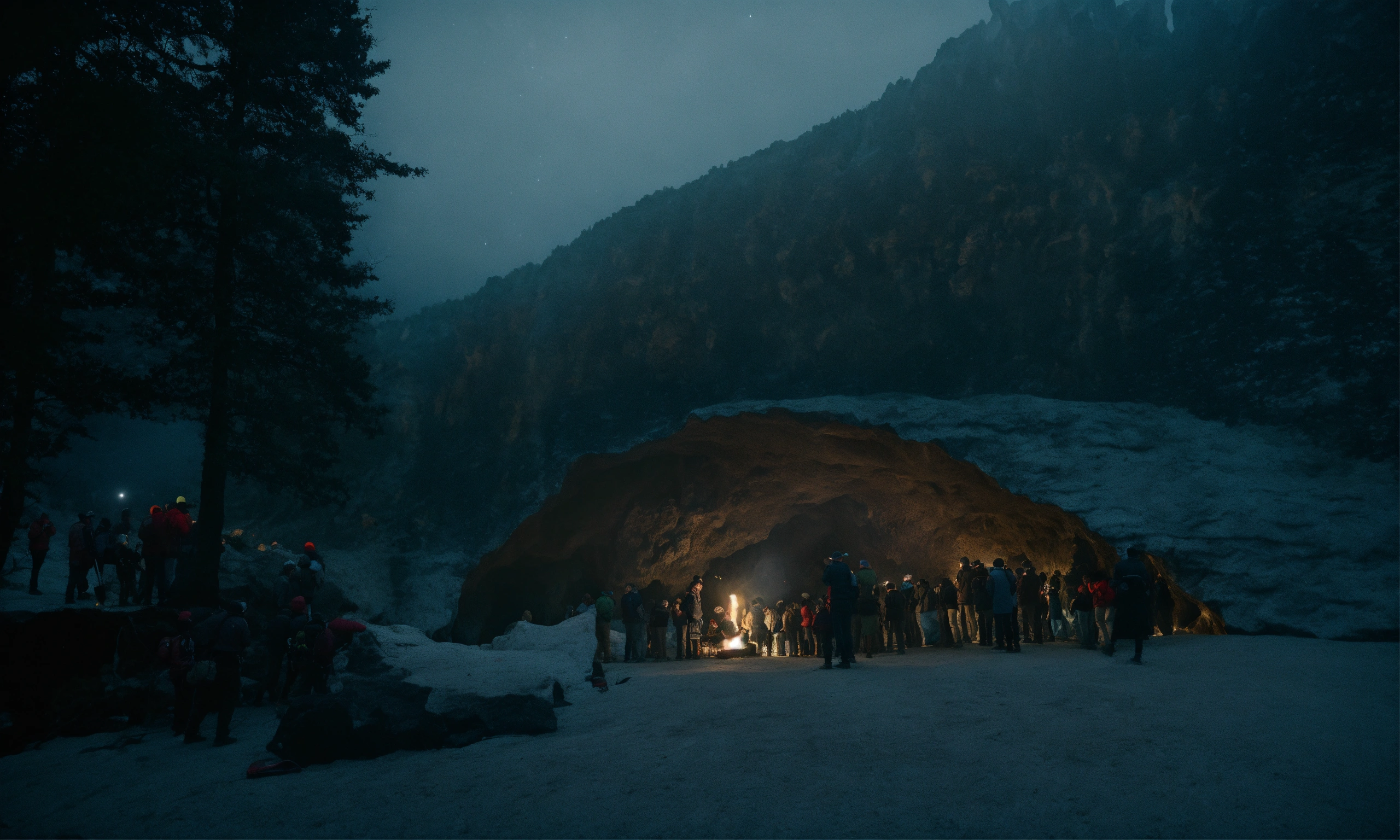 Lexica - An angry mob of canadians gathered around a large cave in the ...